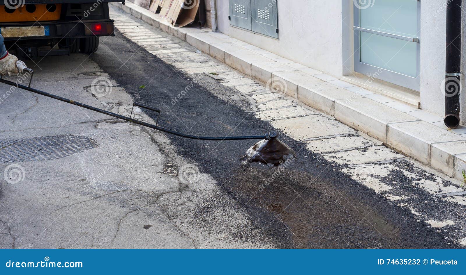 Road Worker Spraying Bitumen Emulsion Stock Photo - Image of industry ...