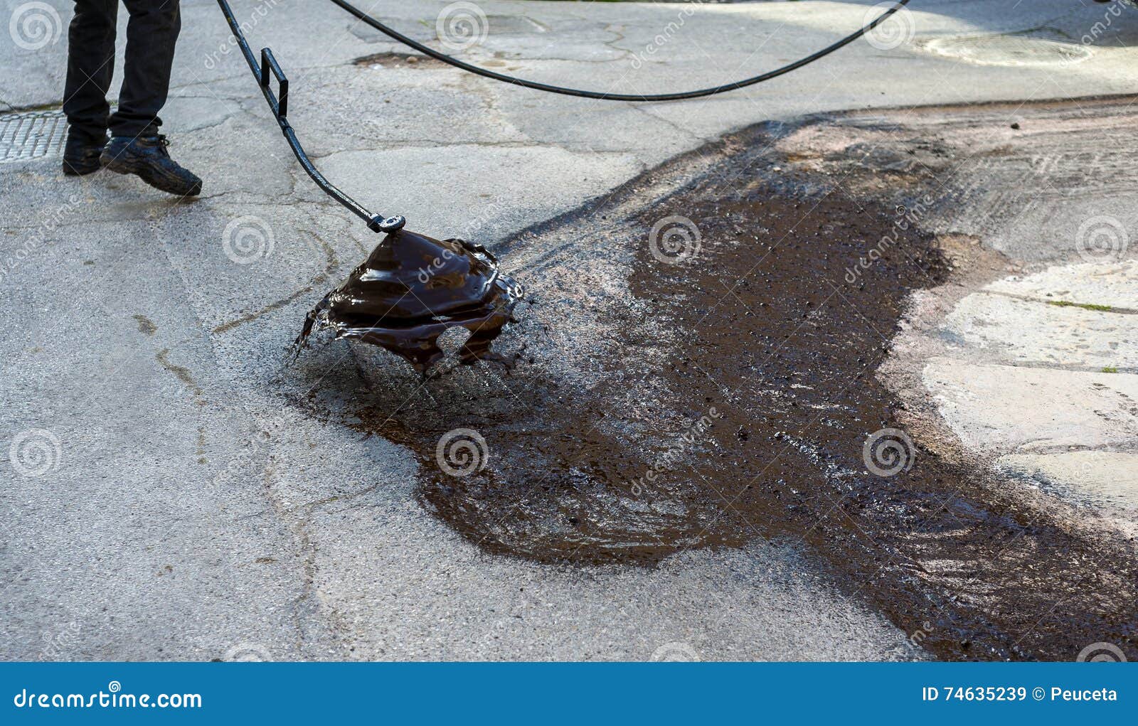 Road Worker Spraying Bitumen Emulsion Stock Image - Image of abutments ...
