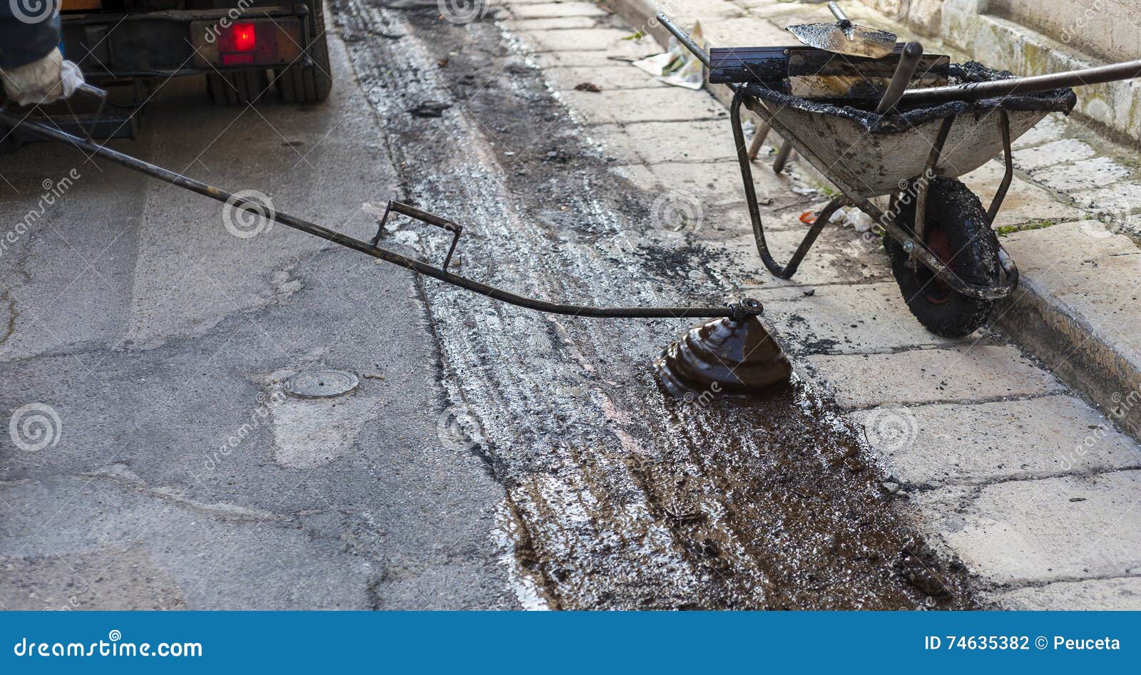 Road Worker Spraying Bitumen Emulsion Stock Photography | CartoonDealer ...