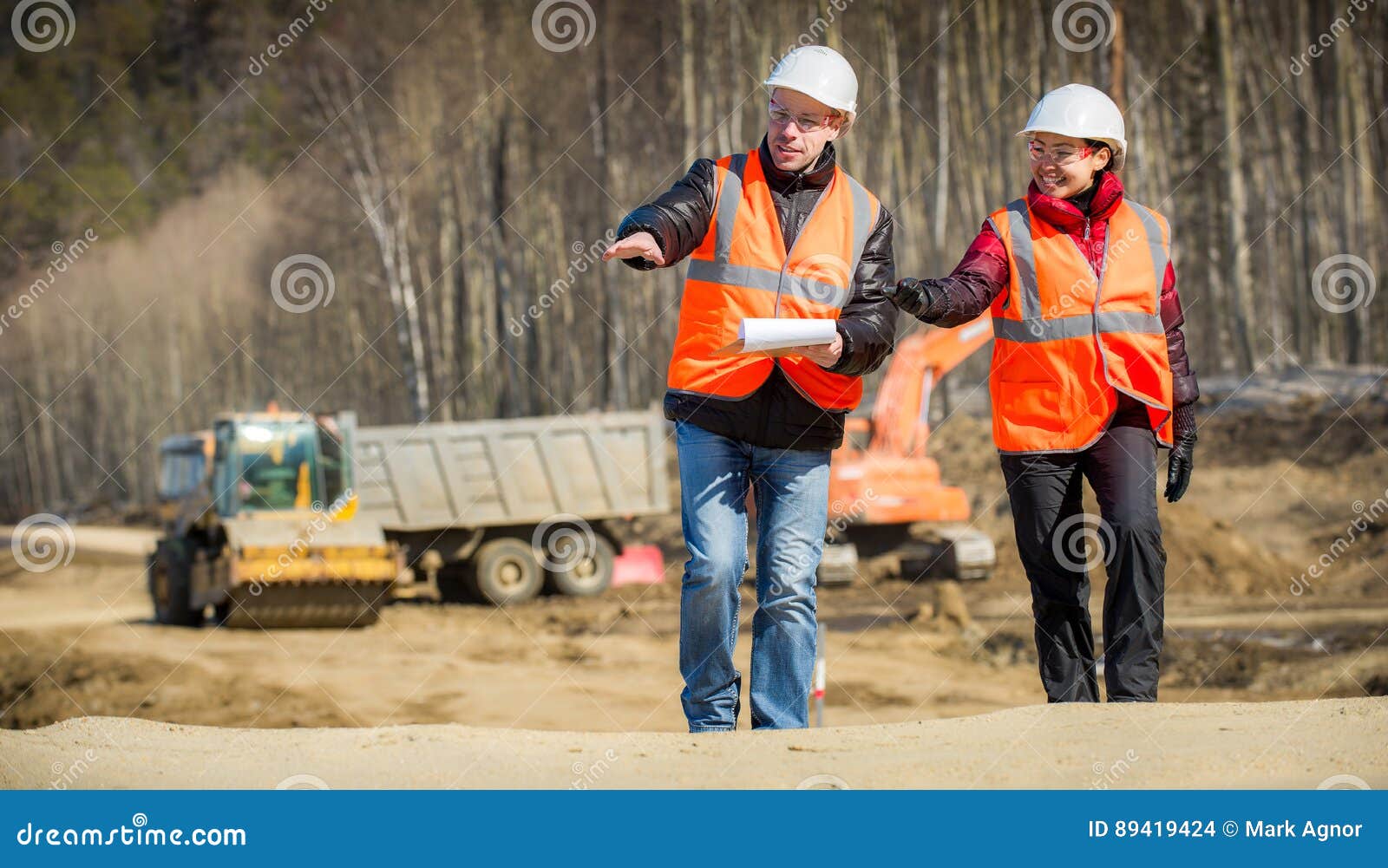 Road Workers Inspecting Construction Stock Photo - Image of equipment ...