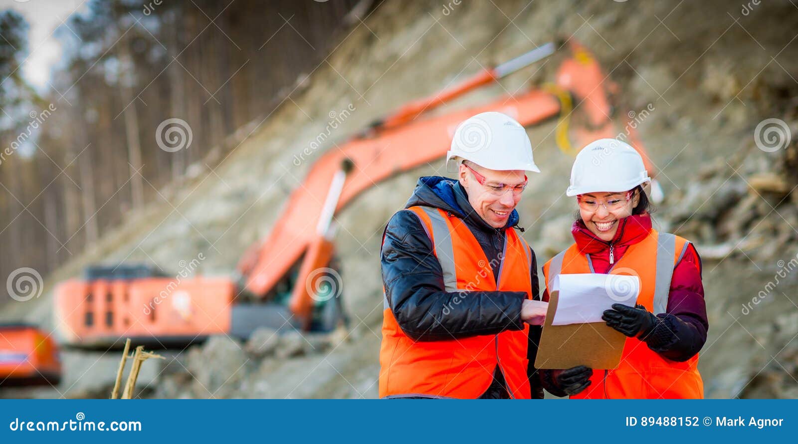 A Road Engineer Measures The Job Site Using An Electronic Measuring ...