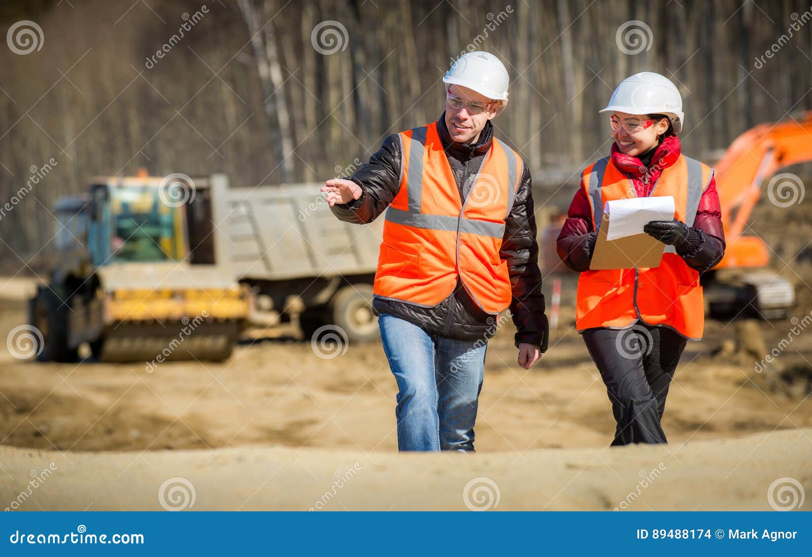 A Road Engineer Measures The Job Site Using An Electronic Measuring ...