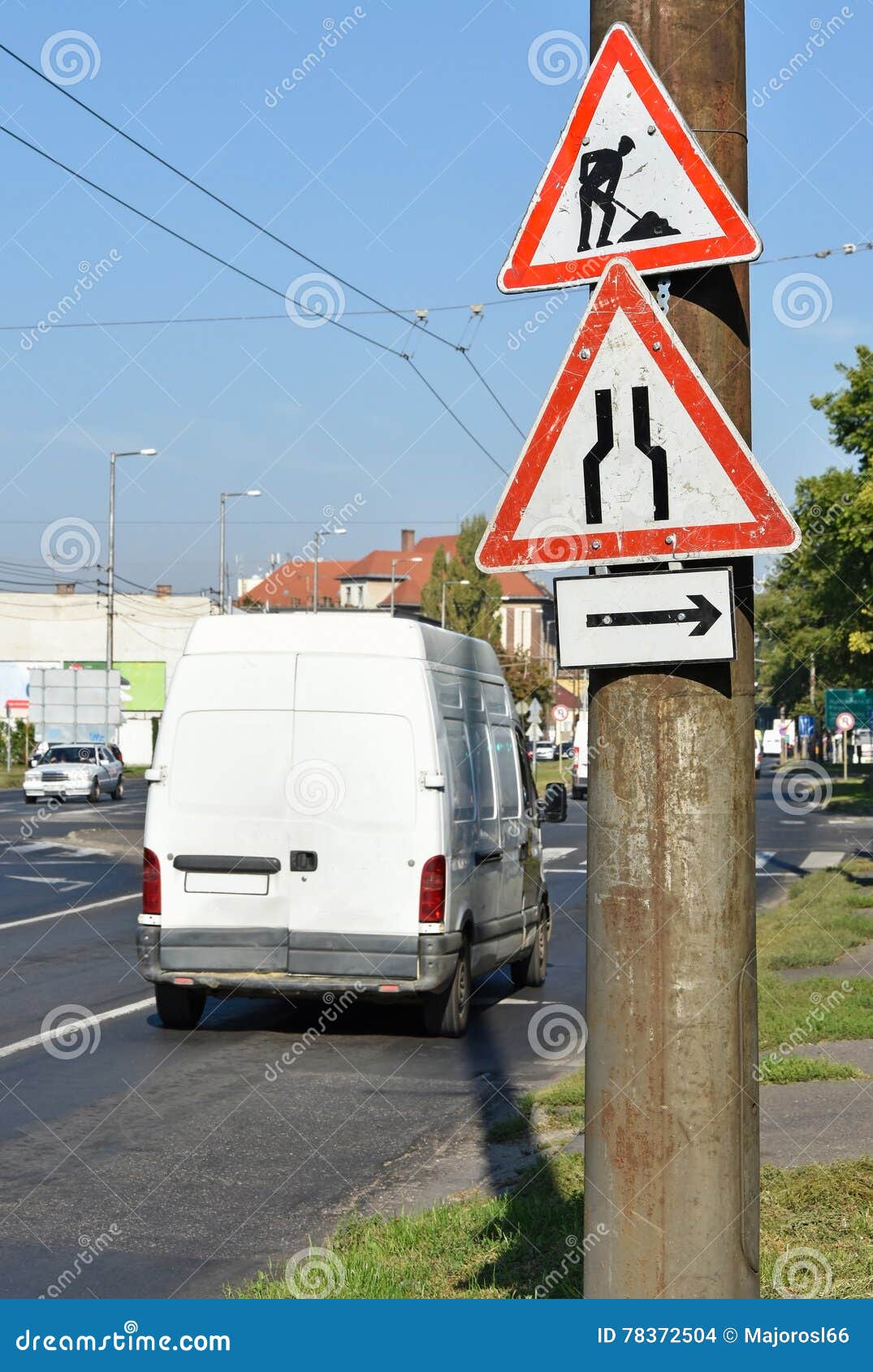 Bottleneck Road Narrowing Sign Royalty-Free Stock Photo | CartoonDealer ...