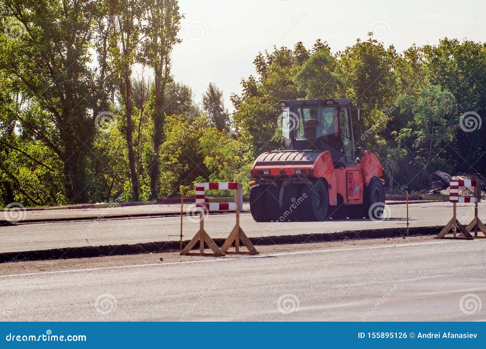 Road Works, Compaction of the Pavement Using an Asphalt Roller Stock ...