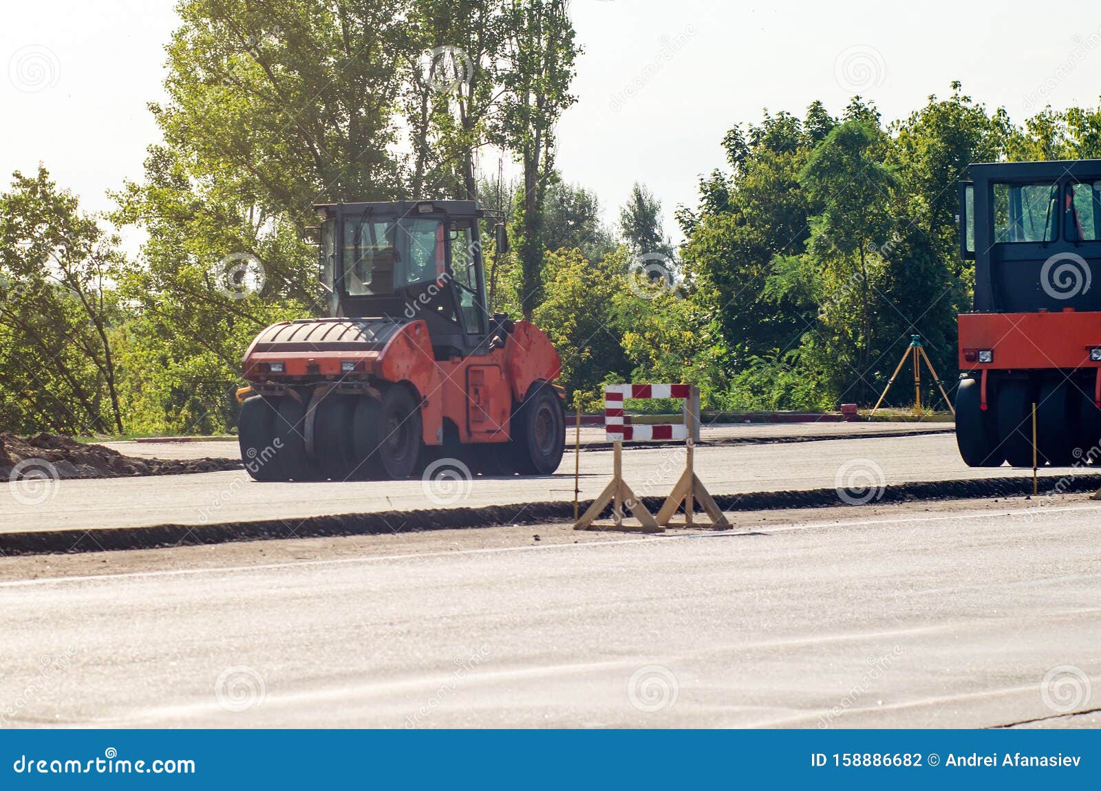 Road Works, Compaction of the Pavement Using an Asphalt Roller Stock ...