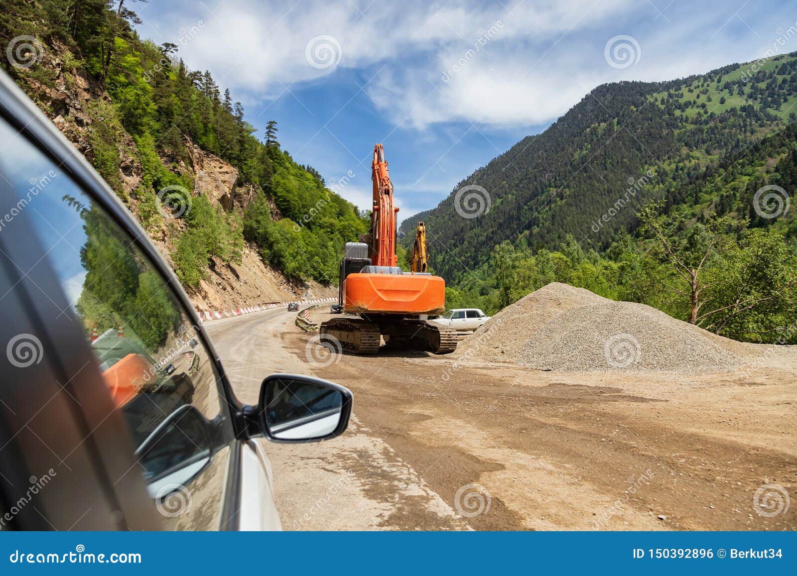 Road Works in Highlands for Construction of Highways with Excavators ...