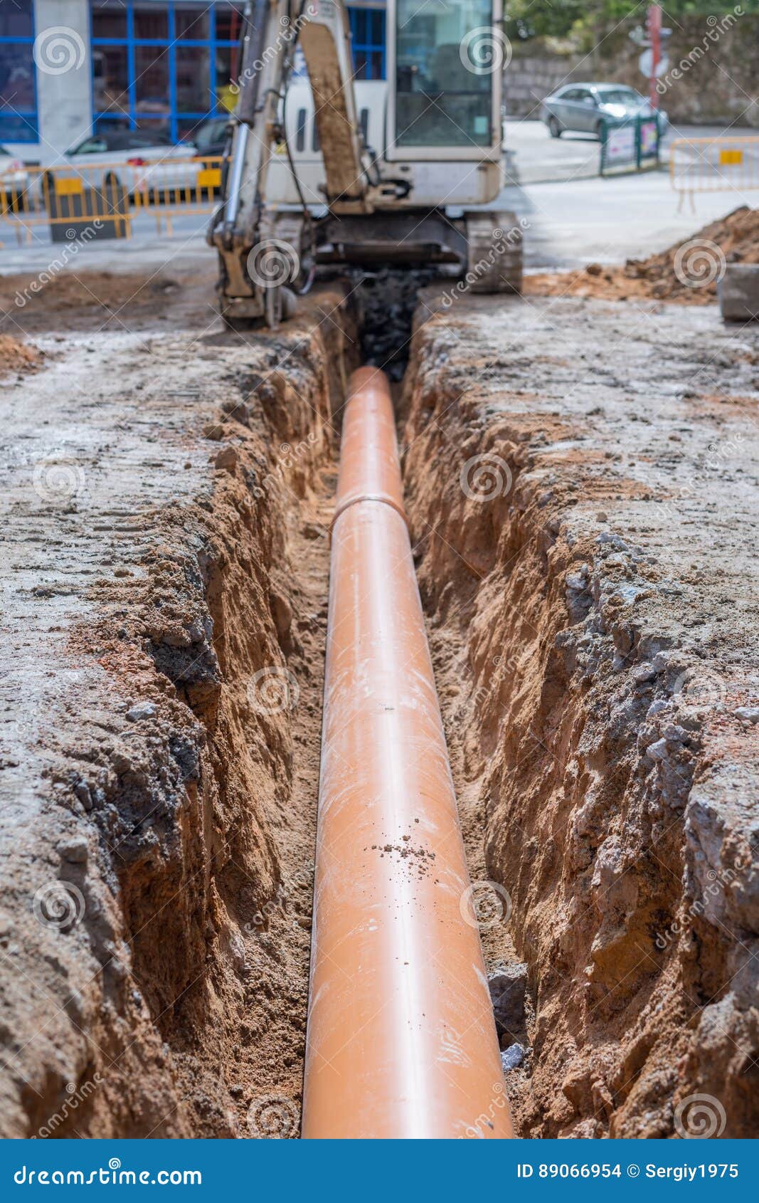 Laying Of Pipes With Pipe-laying Barge Crane Near The Shore. Descent Of ...