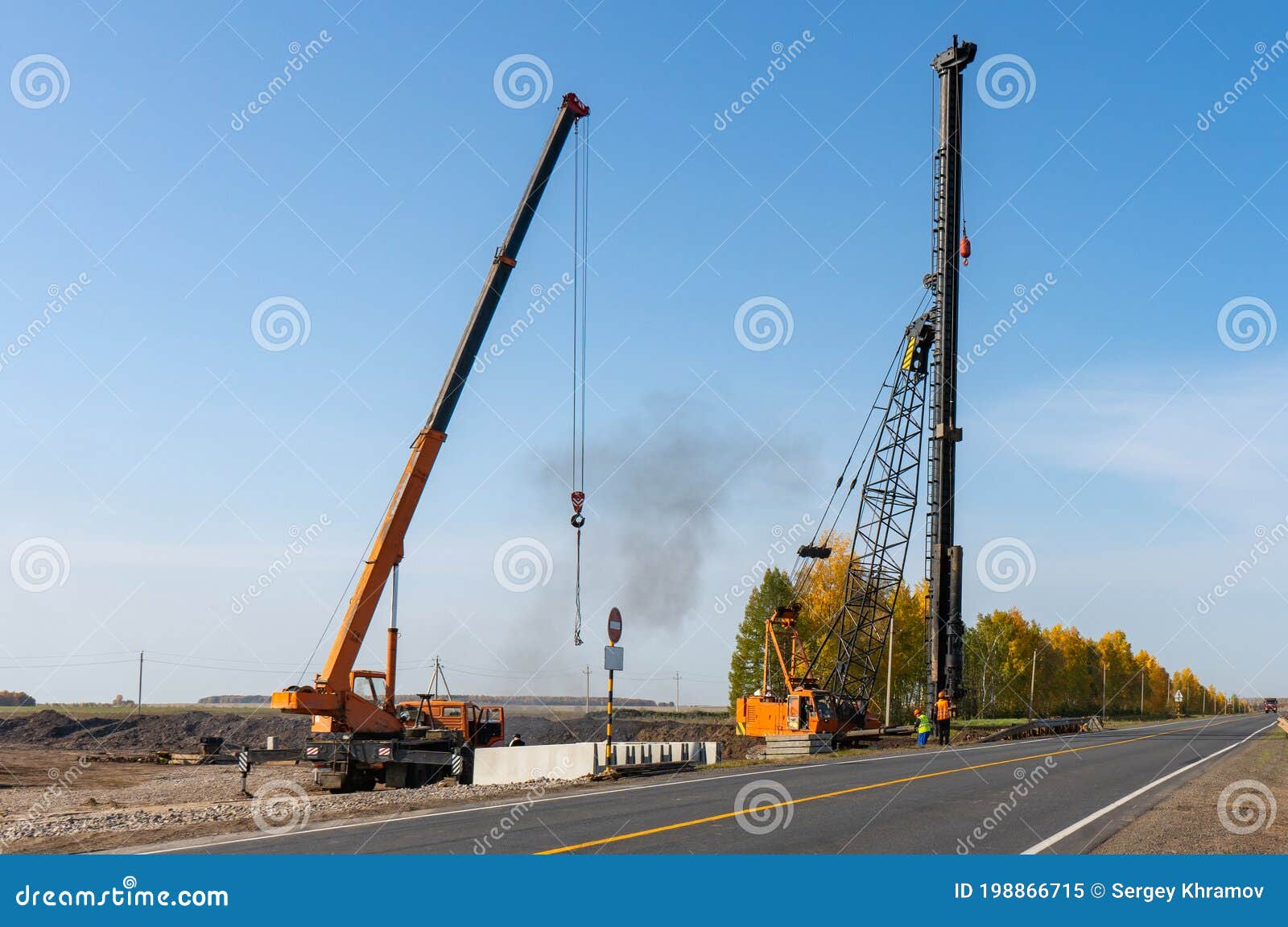 Road Works on the M-7 Highway, Piling Machine Stock Image - Image of ...