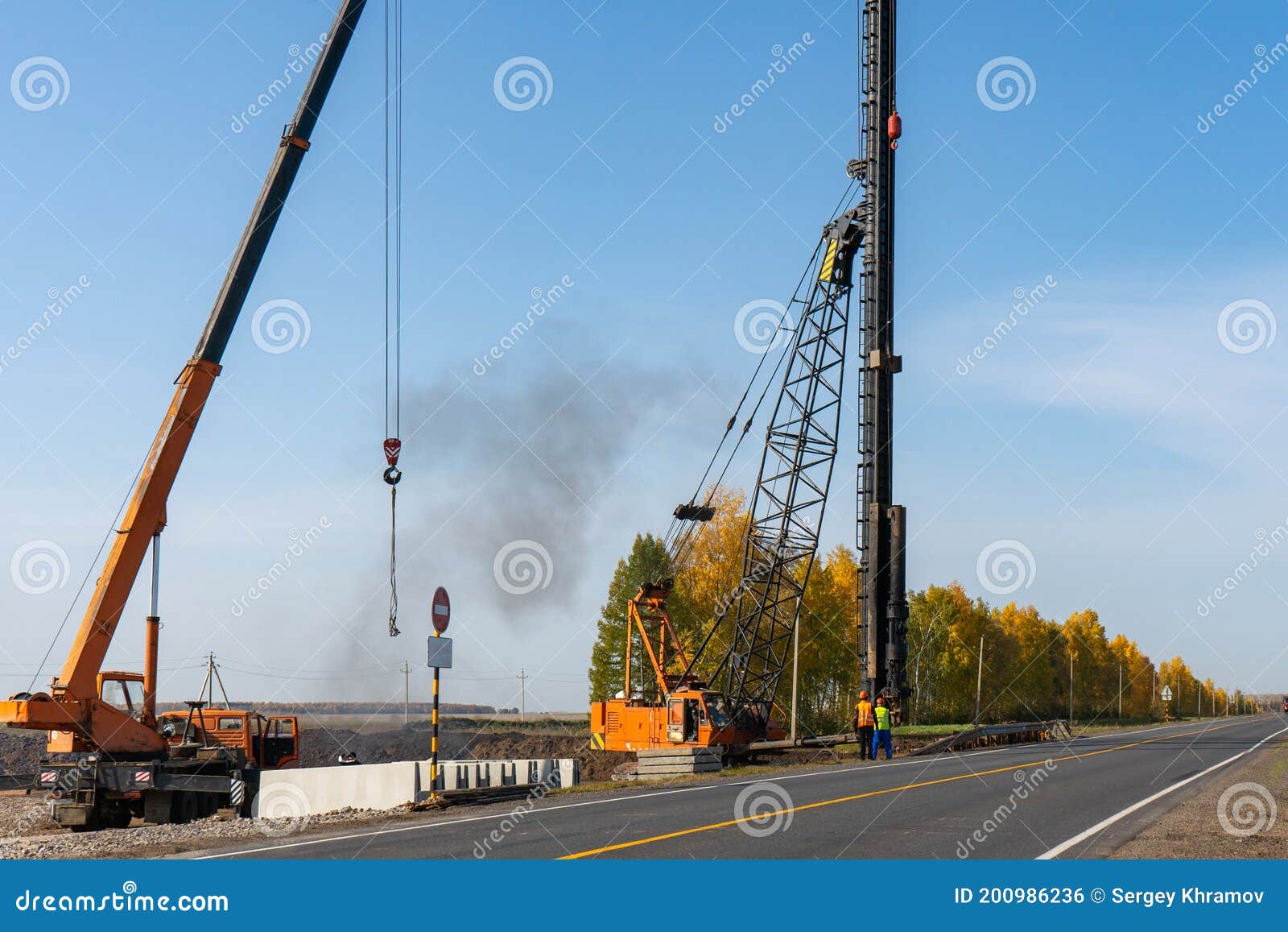 Road Works on the M-7 Highway, Piling Machine Stock Photo - Image of ...
