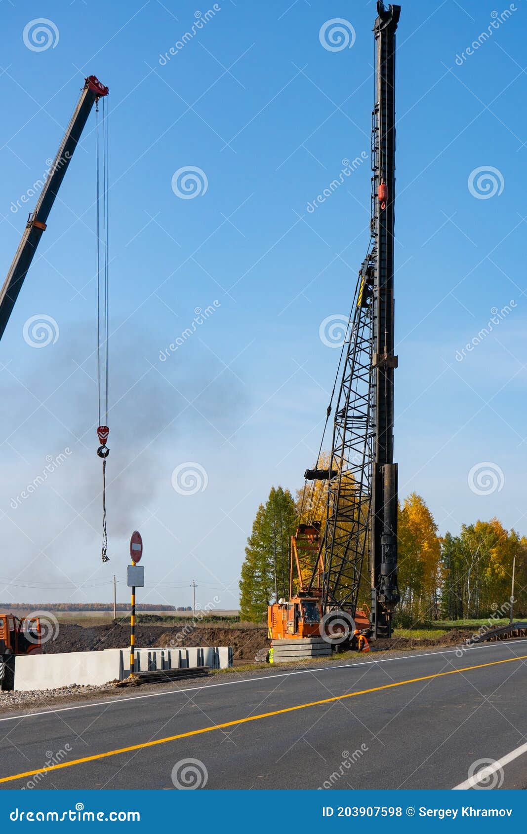 Road Works on the M-7 Highway, Piling Machine Stock Photo - Image of ...