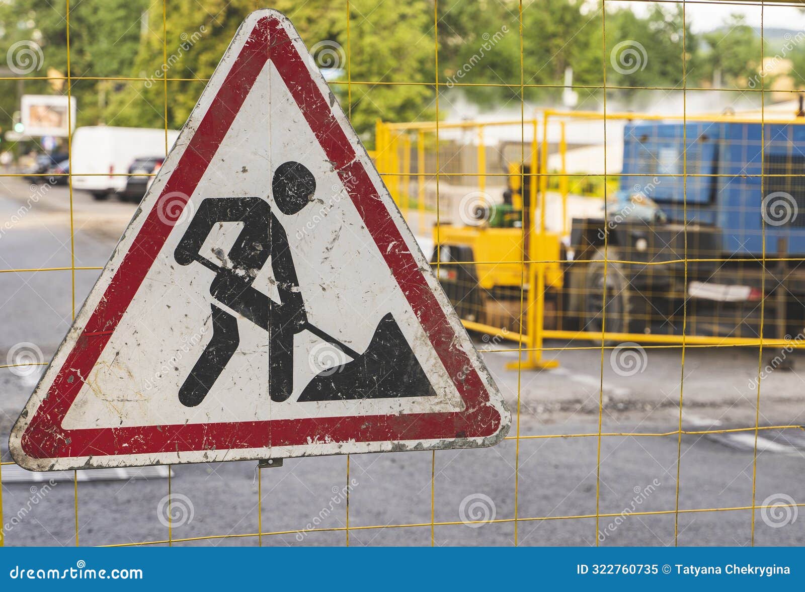 Road Works Sign in a City. Work in Progress Stock Image - Image of sign ...