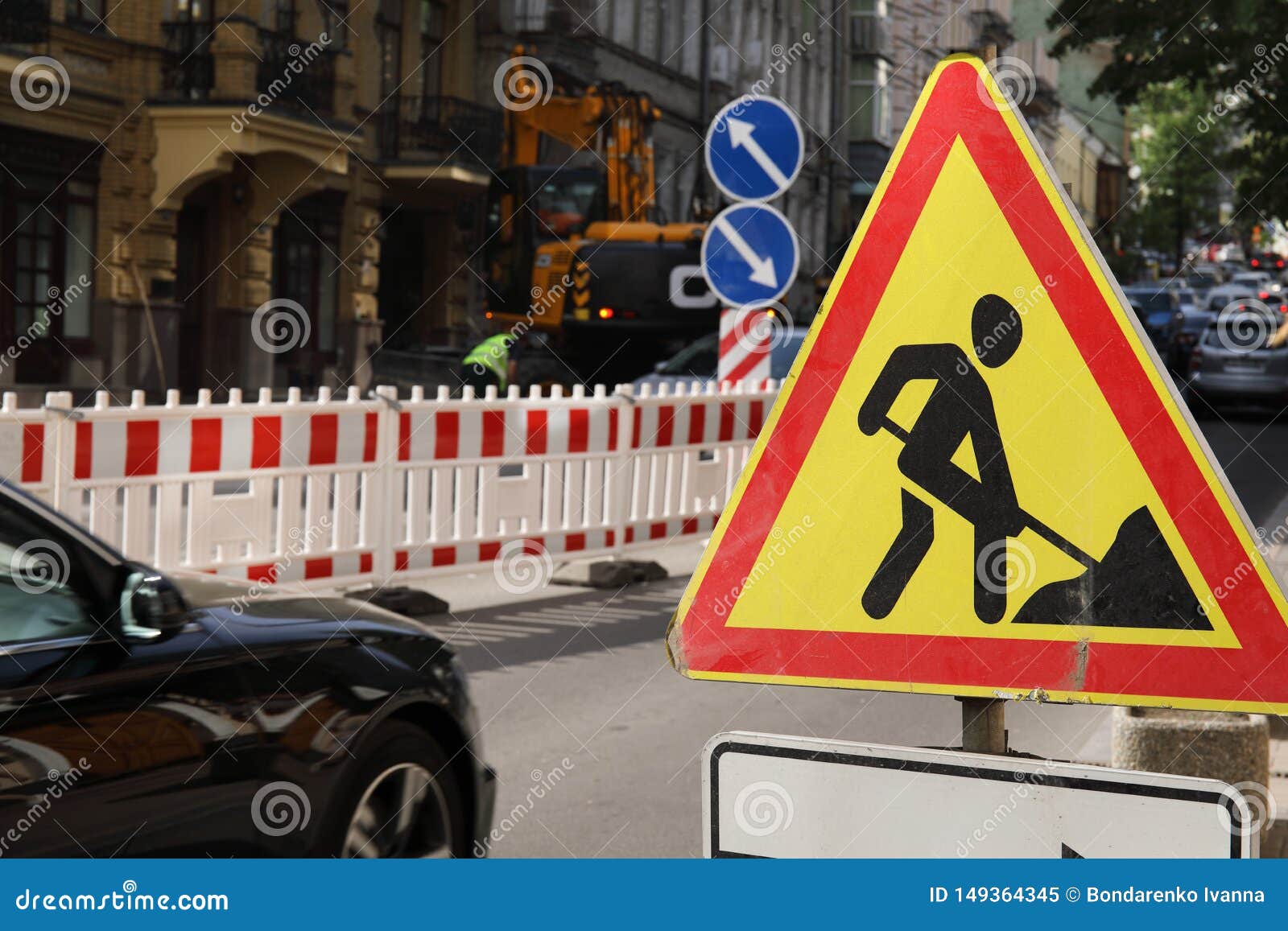 Road Works Sign for Construction Works in Progress Stock Image - Image ...