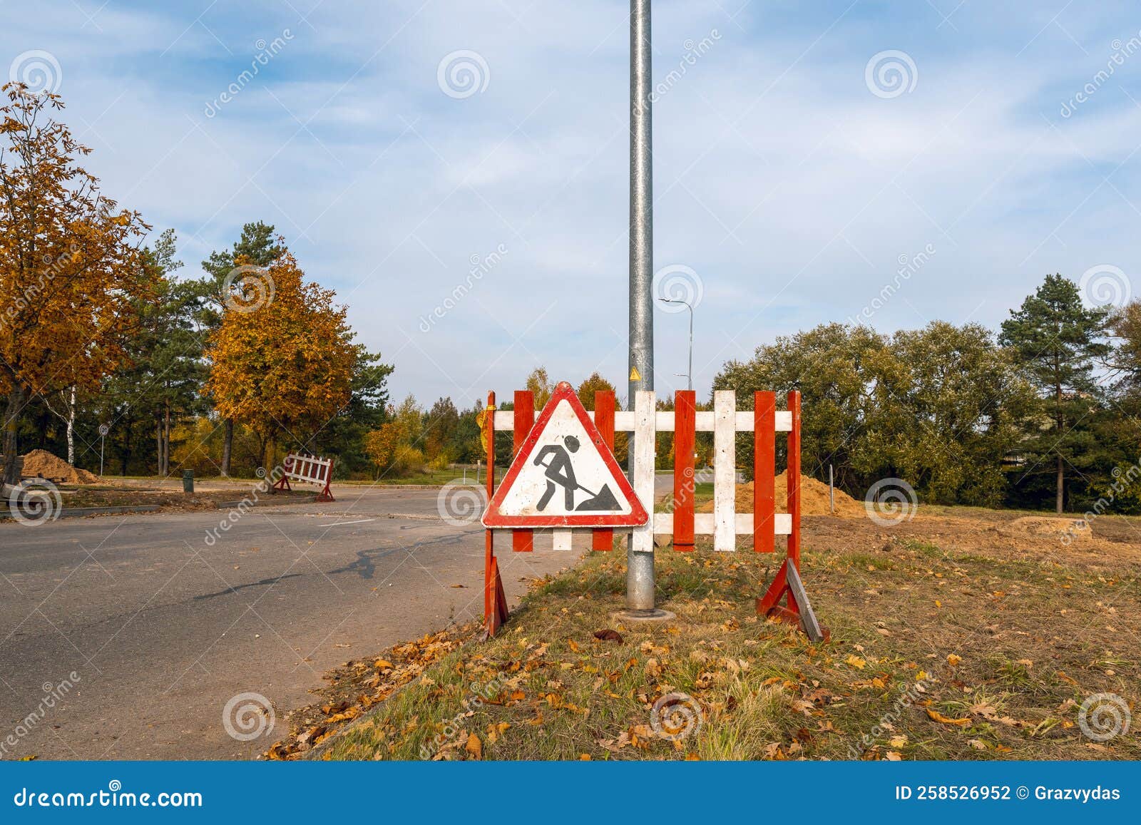 Road Works Sign for Construction Works on the Street Stock Photo ...
