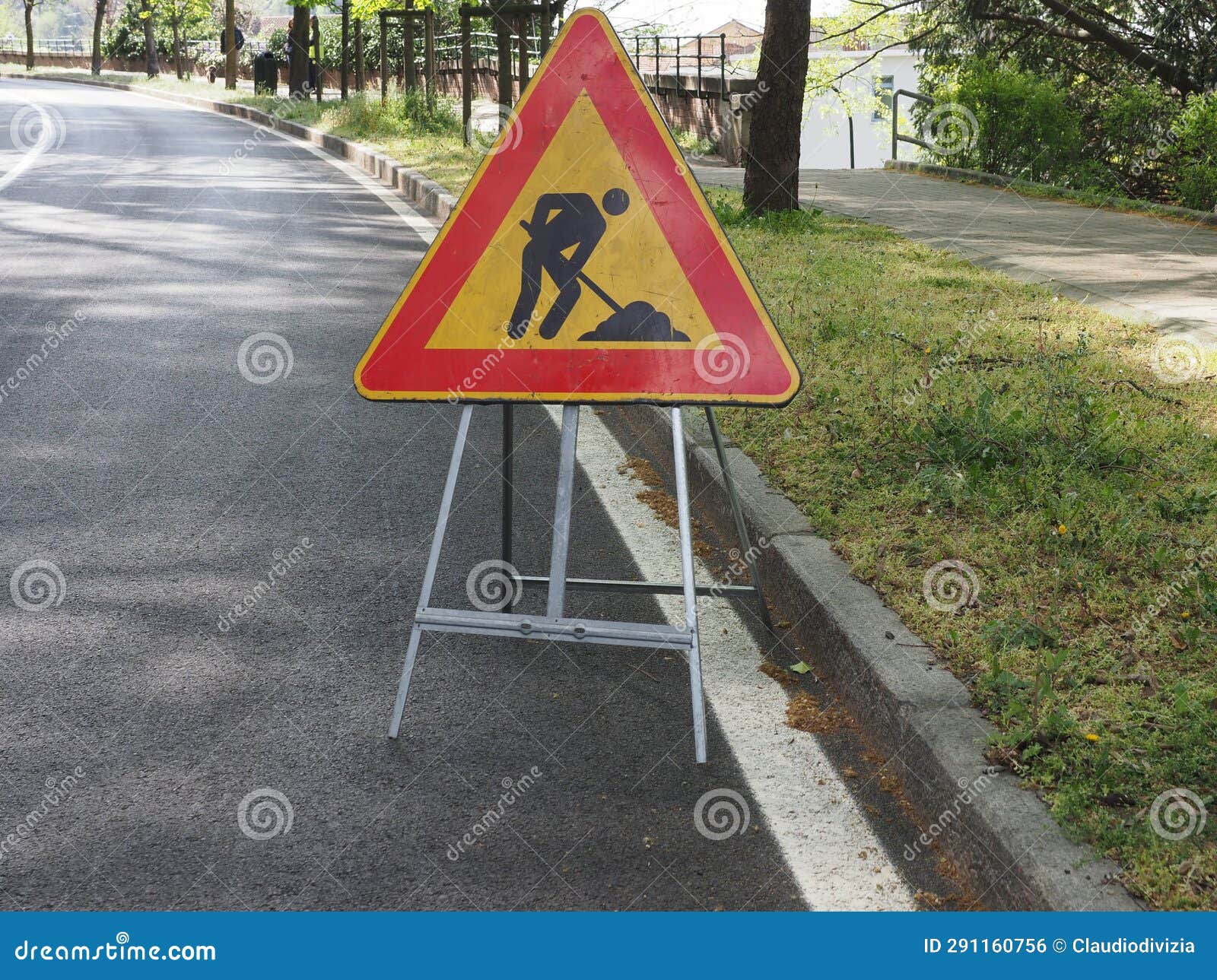 Road Works Sign with Copy Space Stock Photo - Image of symbol, space ...