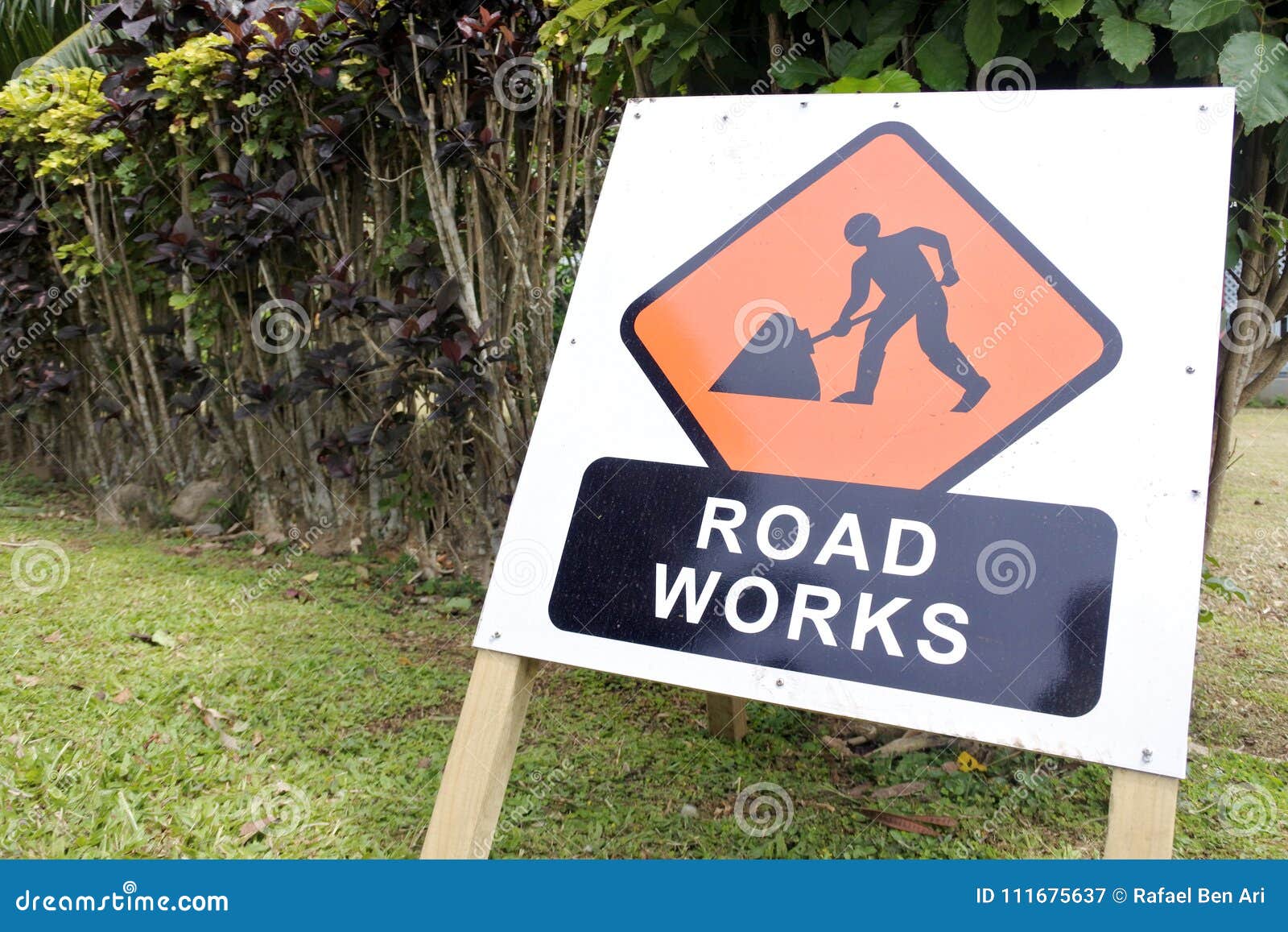 Road works sign stock image. Image of maintenance, direction - 111675637
