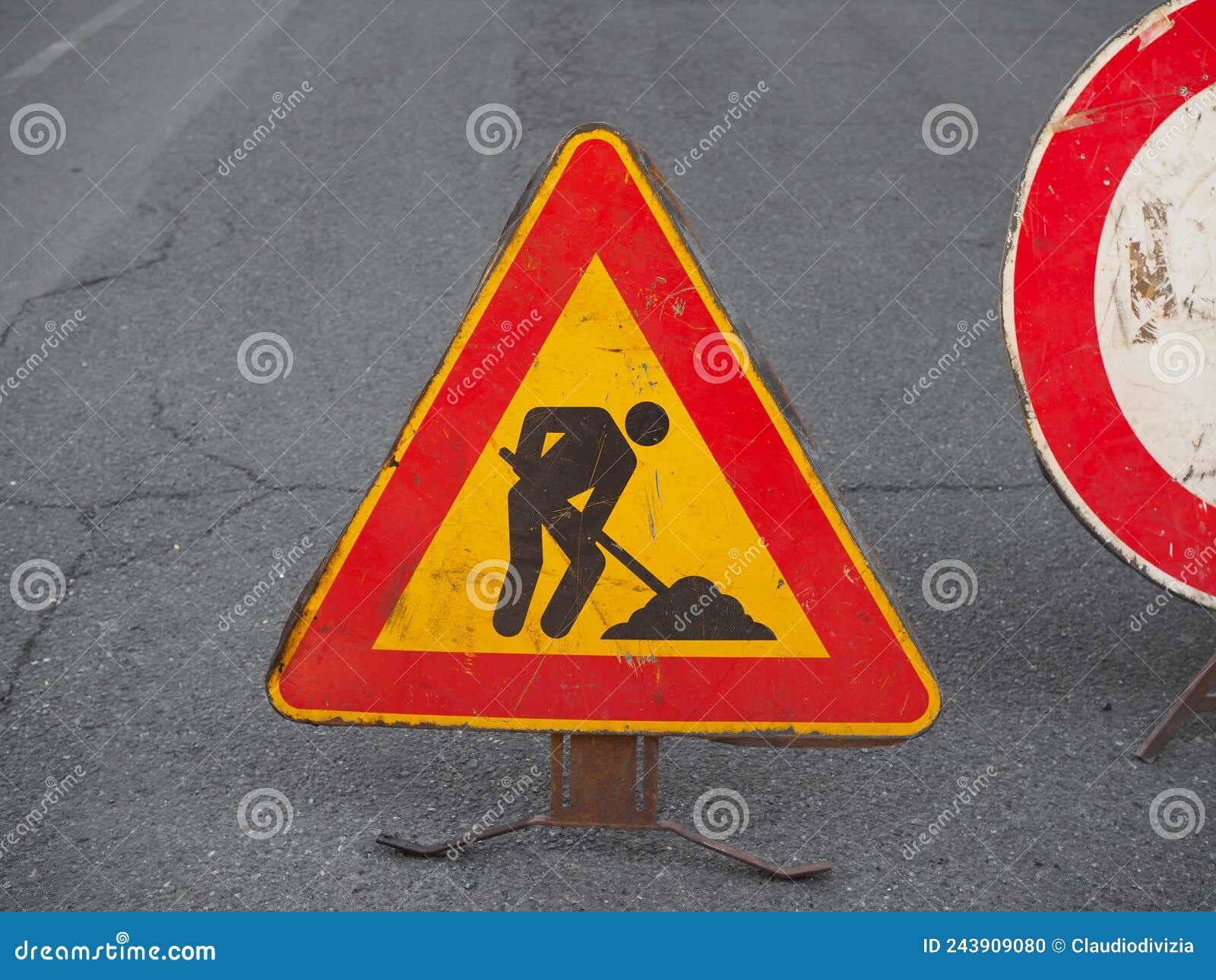 Road works sign stock photo. Image of temporary, signal - 243909080