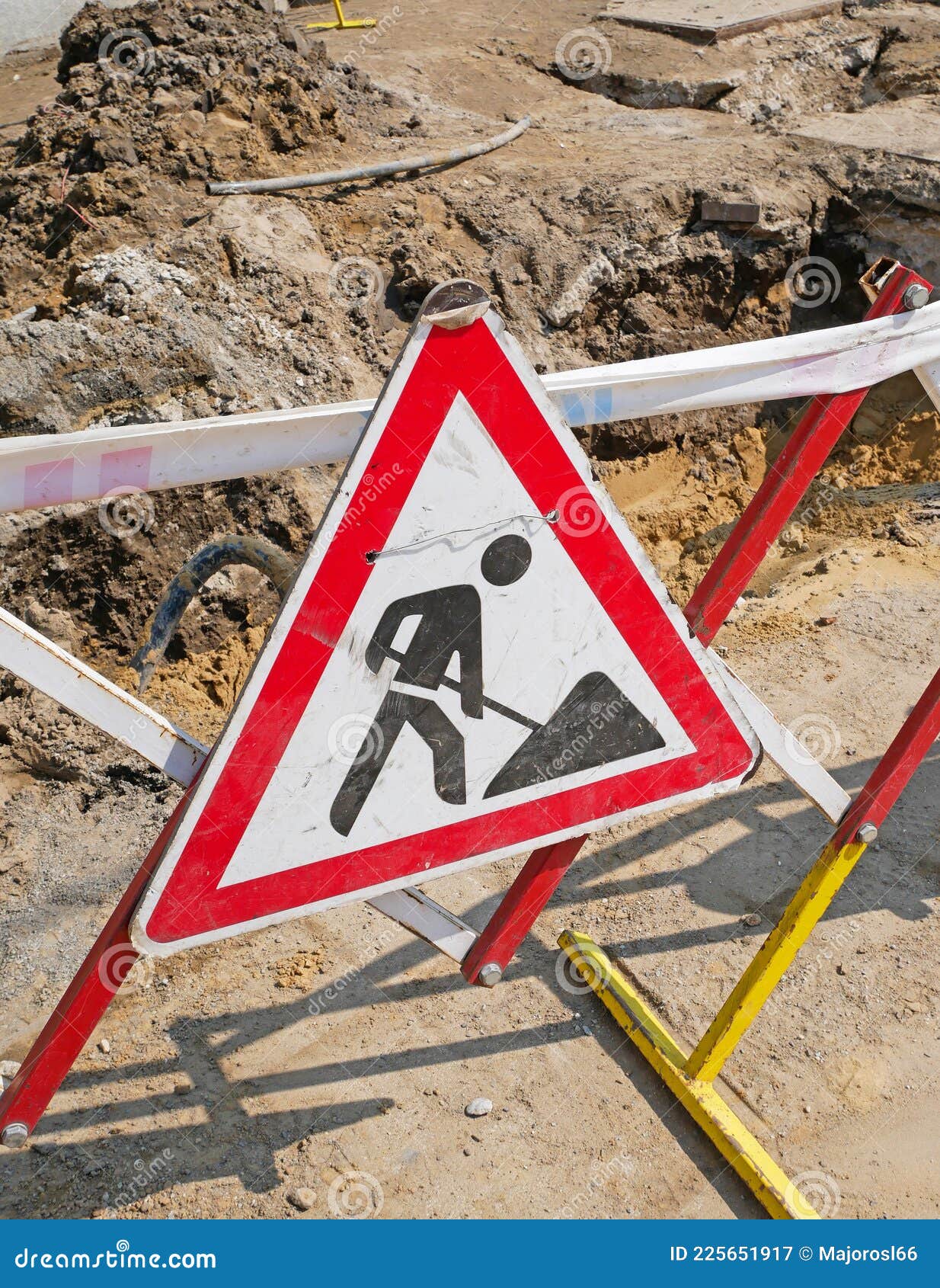Road Works Traffic Sign at the Road Construction Stock Image - Image of ...