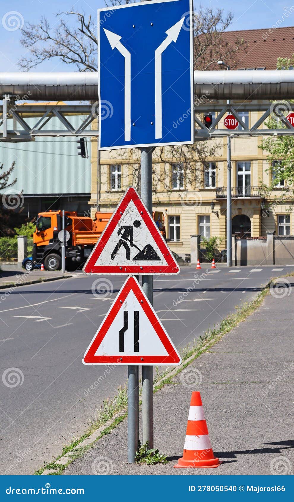 Road Works Traffic Sign at the Road Construction Site Stock Photo ...