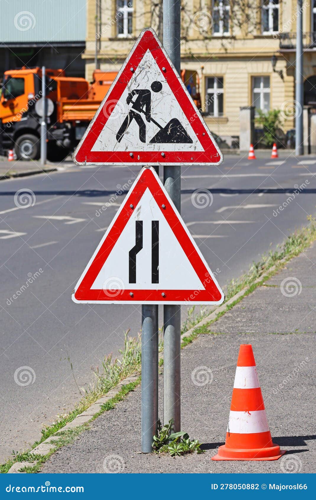 Road Works Traffic Sign at the Road Construction Site Stock Photo ...