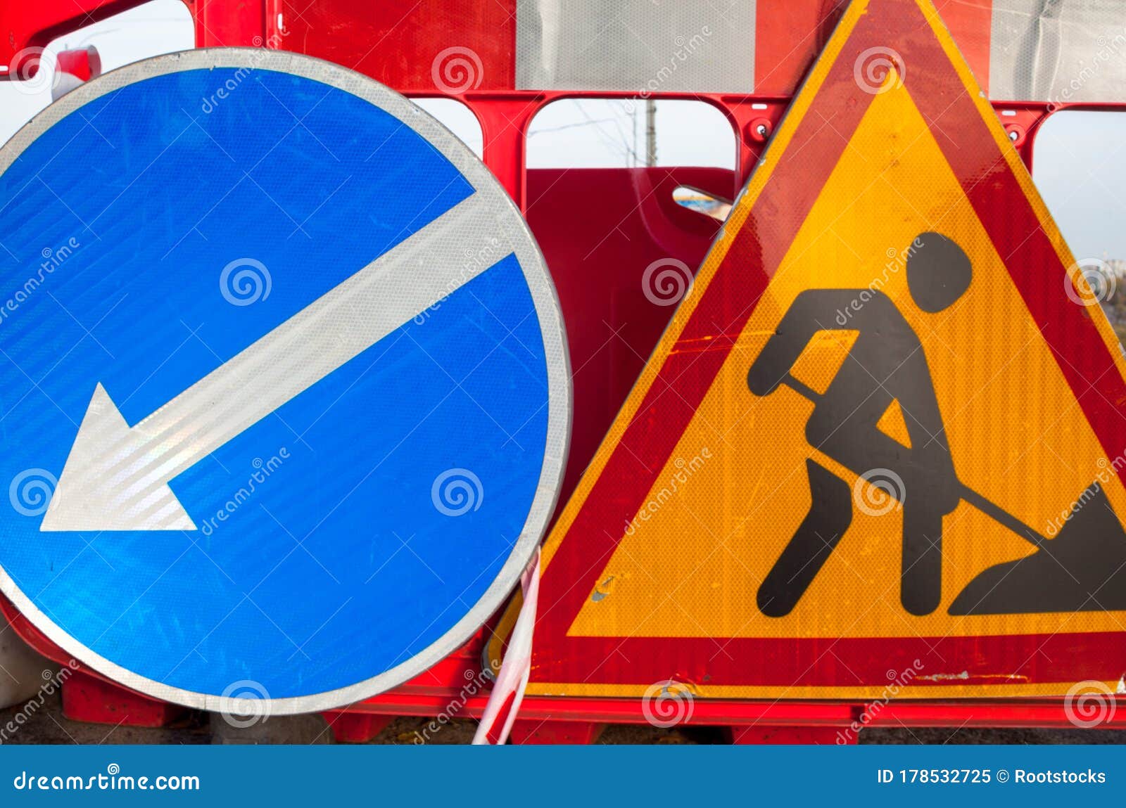Road works. Traffic signs stock image. Image of industrial - 178532725