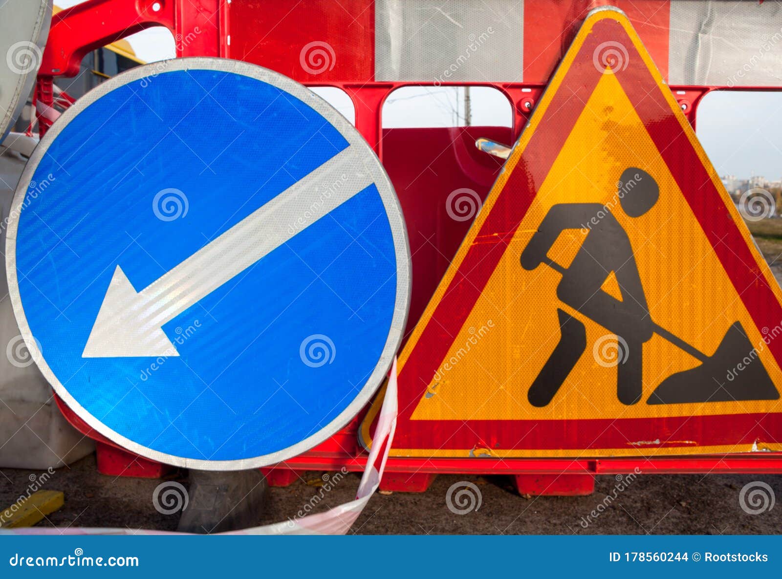 Road works. Traffic signs stock photo. Image of road - 178560244