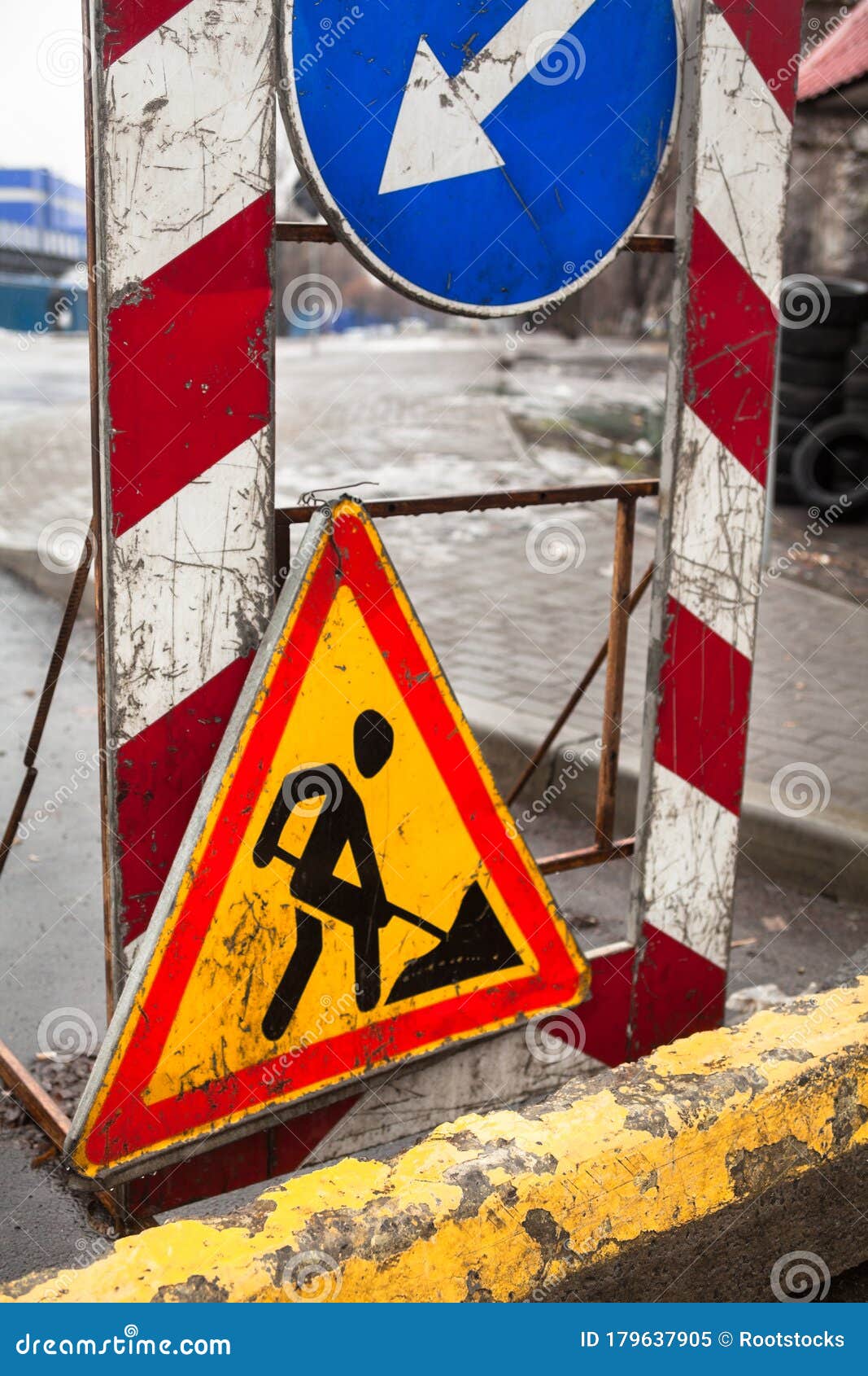 Road works. Traffic signs stock image. Image of black - 179637905