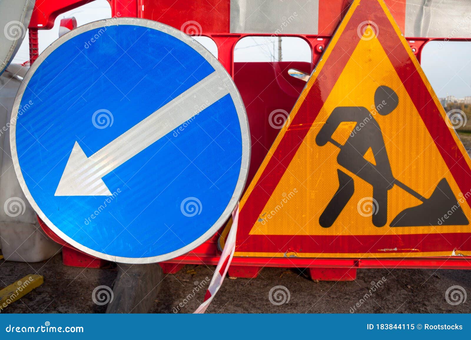 Road works. Traffic signs stock image. Image of direction - 183844115