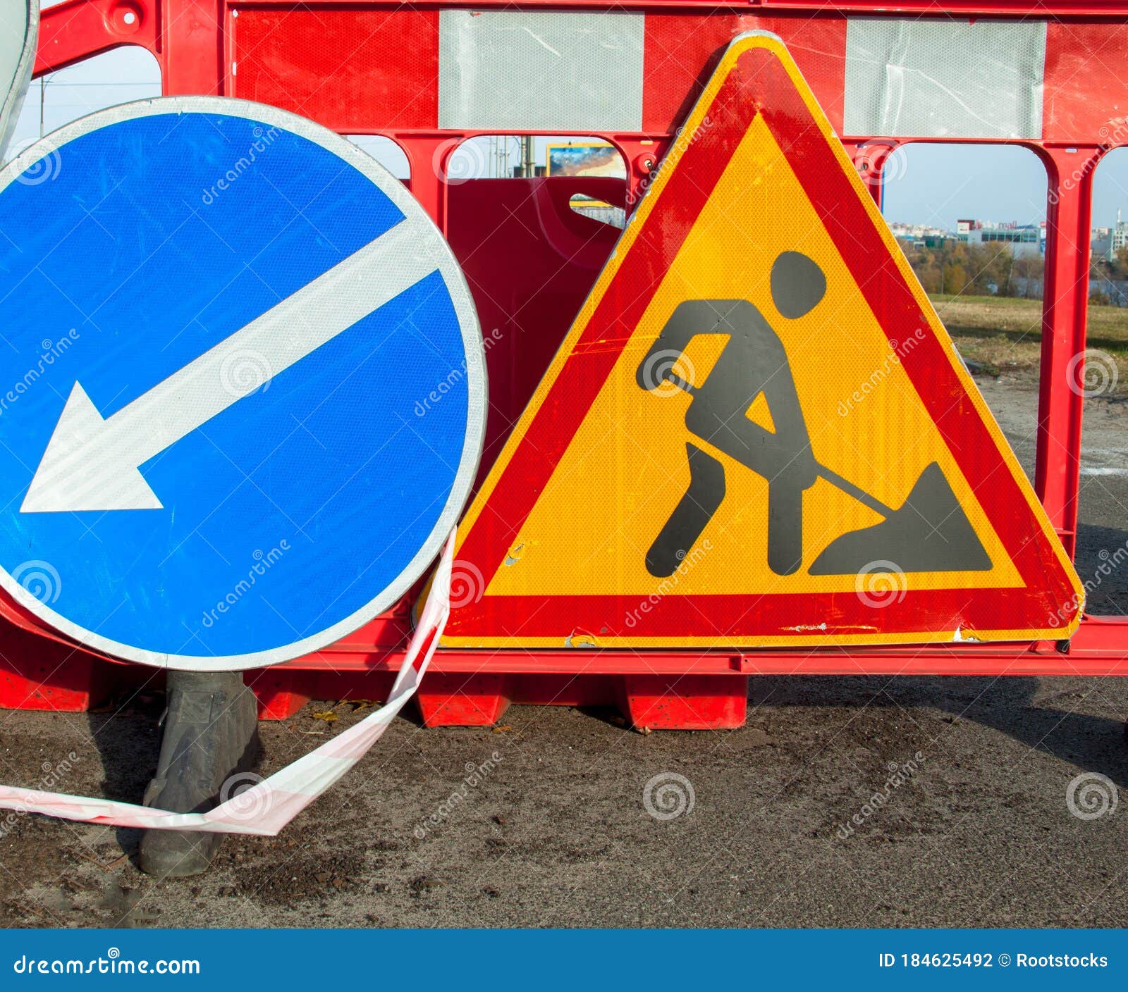 Road works. Traffic signs stock photo. Image of left - 184625492
