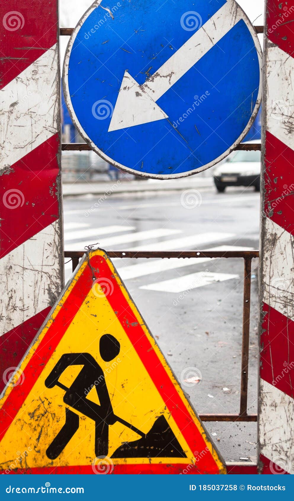 Road works. Traffic signs stock photo. Image of mark - 185037258