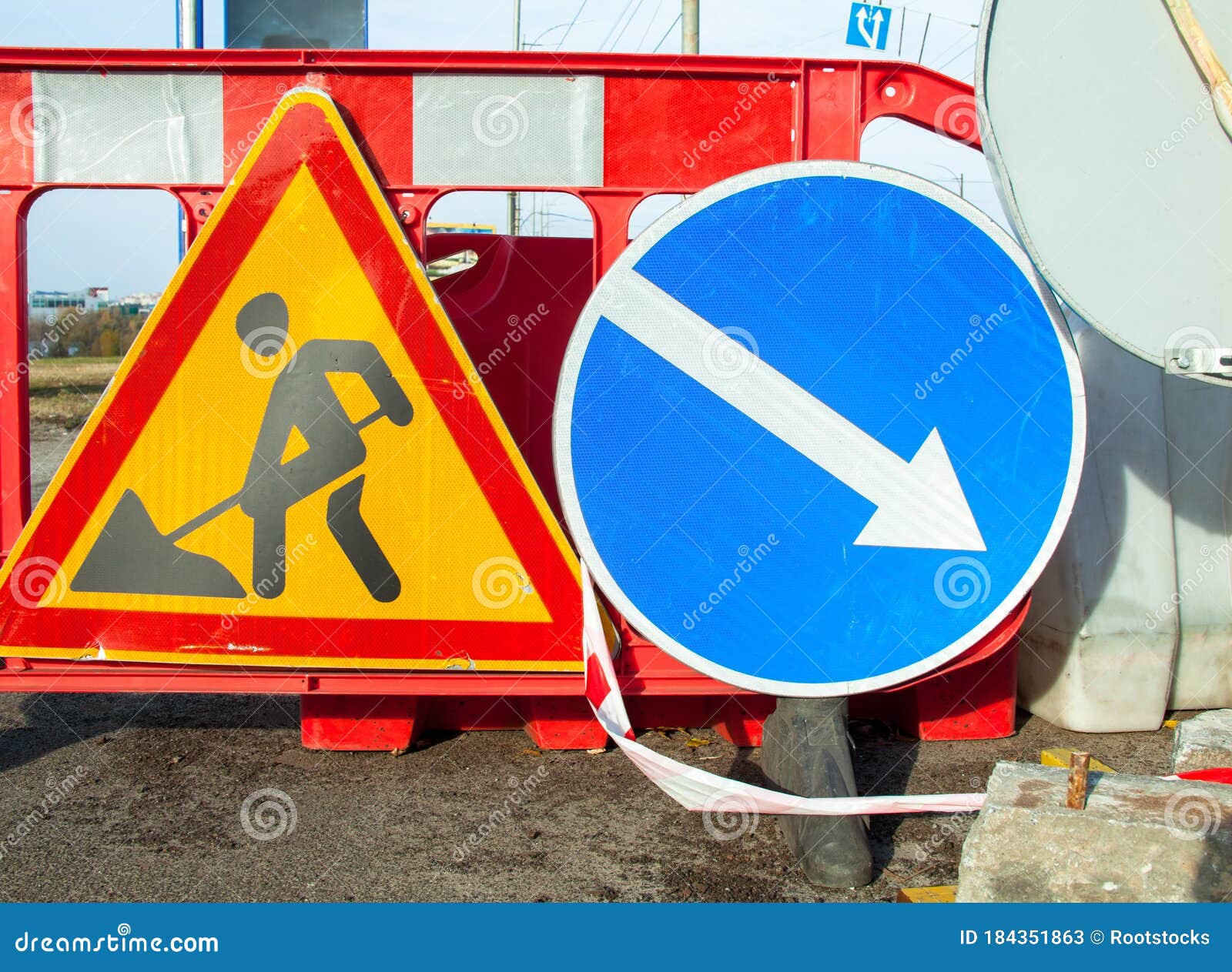 Road works. Traffic signs stock image. Image of paint - 184351863