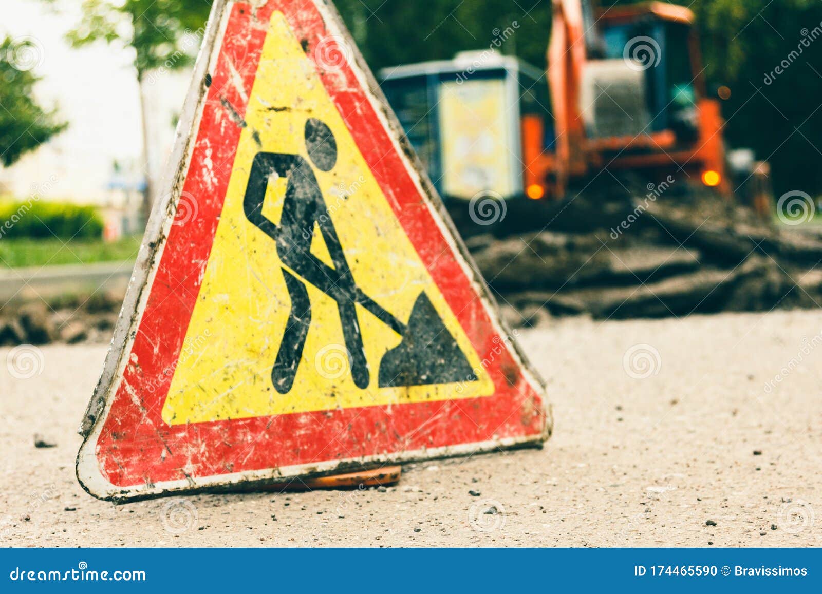 Road Works Warning Sign with Damaged Surface, Urban Stock Photo - Image ...