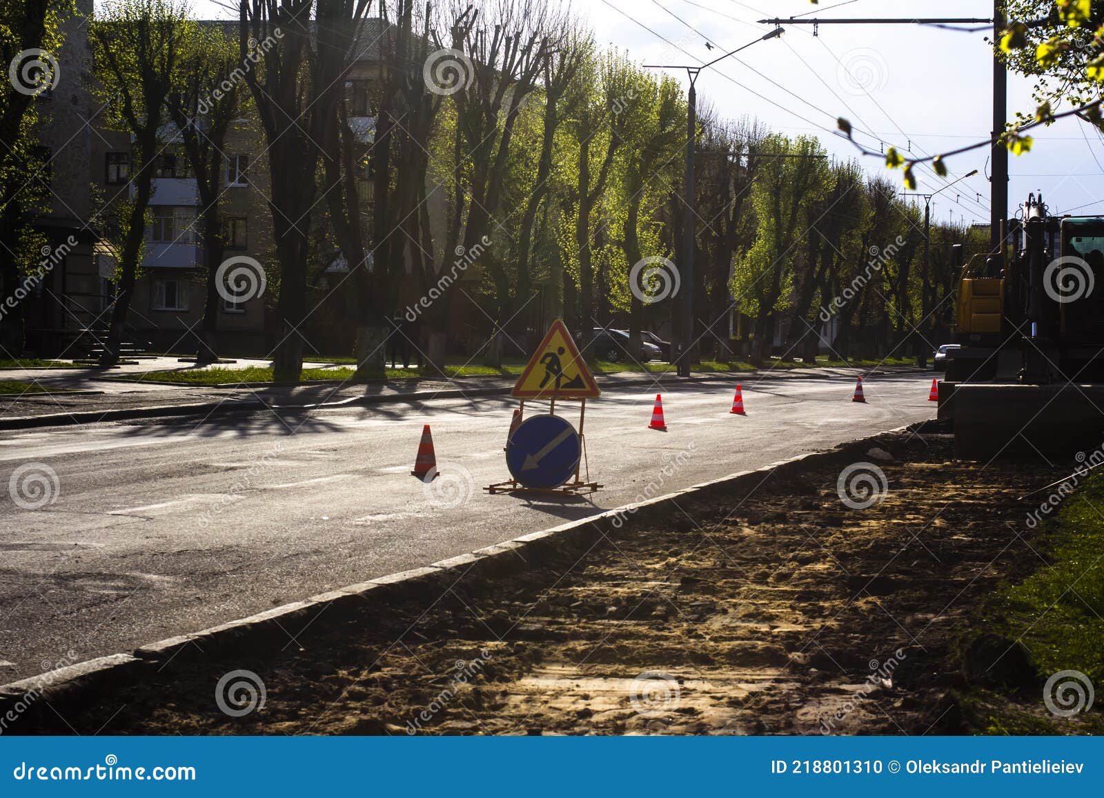 Road Works: Road Widening, Sidewalk Construction Stock Photo - Image of ...