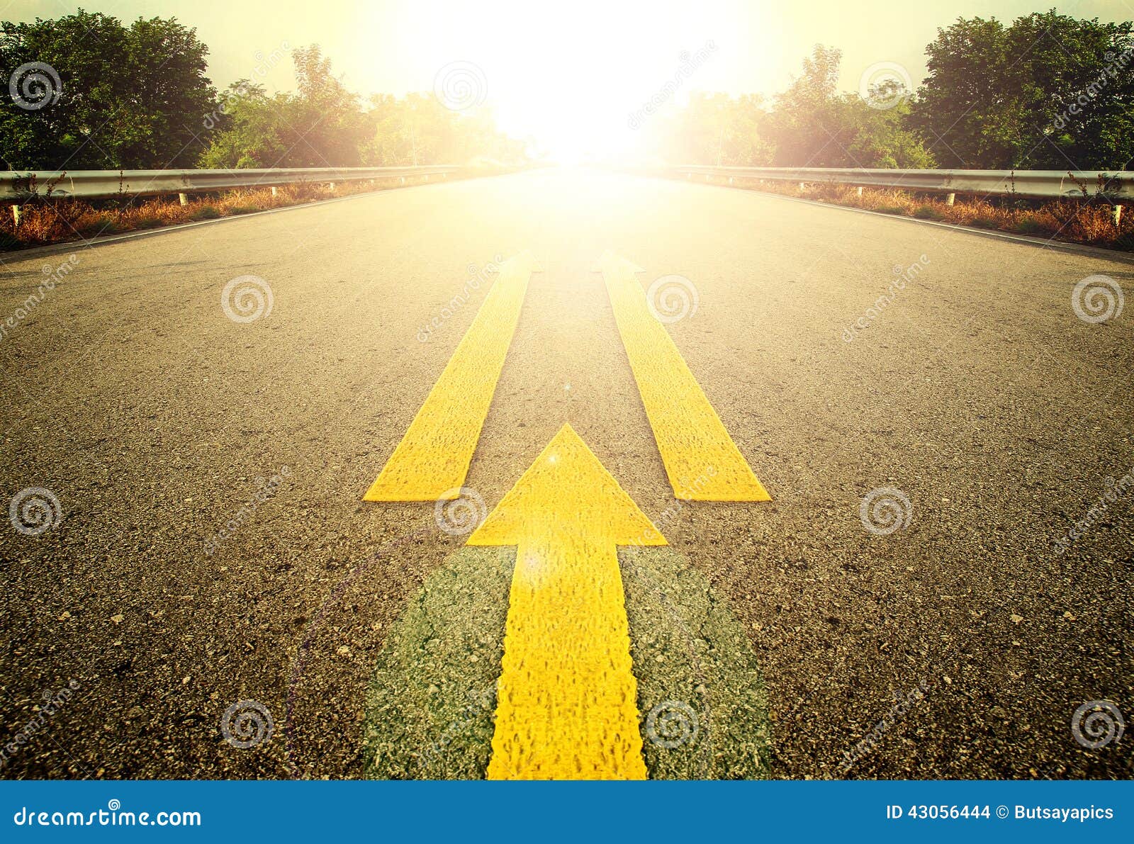 Yellow Arrow Direction Sign Over Vivid Bright Blue Color Wooden Wall ...