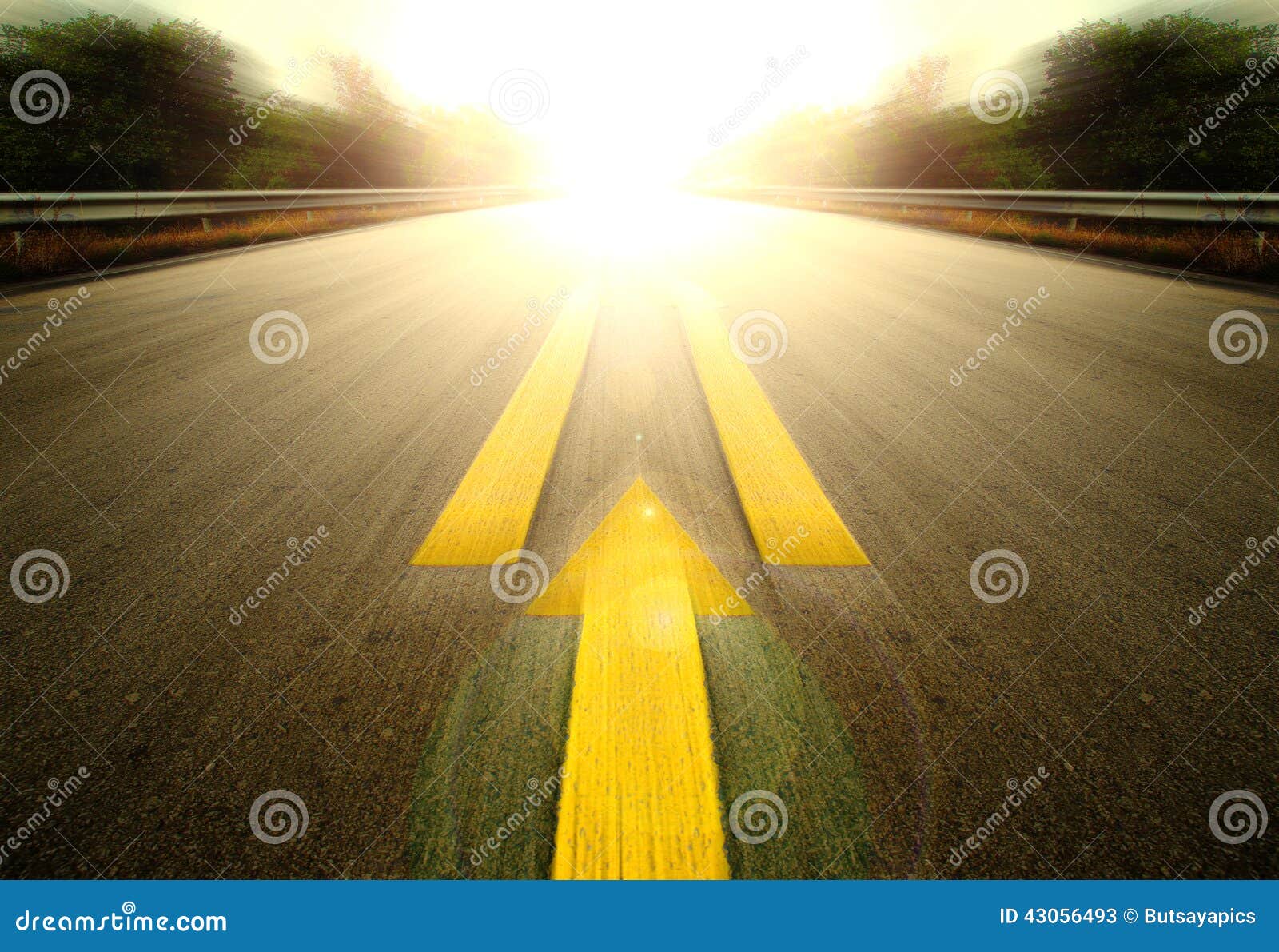 Road and Yellow arrow. stock image. Image of sign, landscape - 43056493