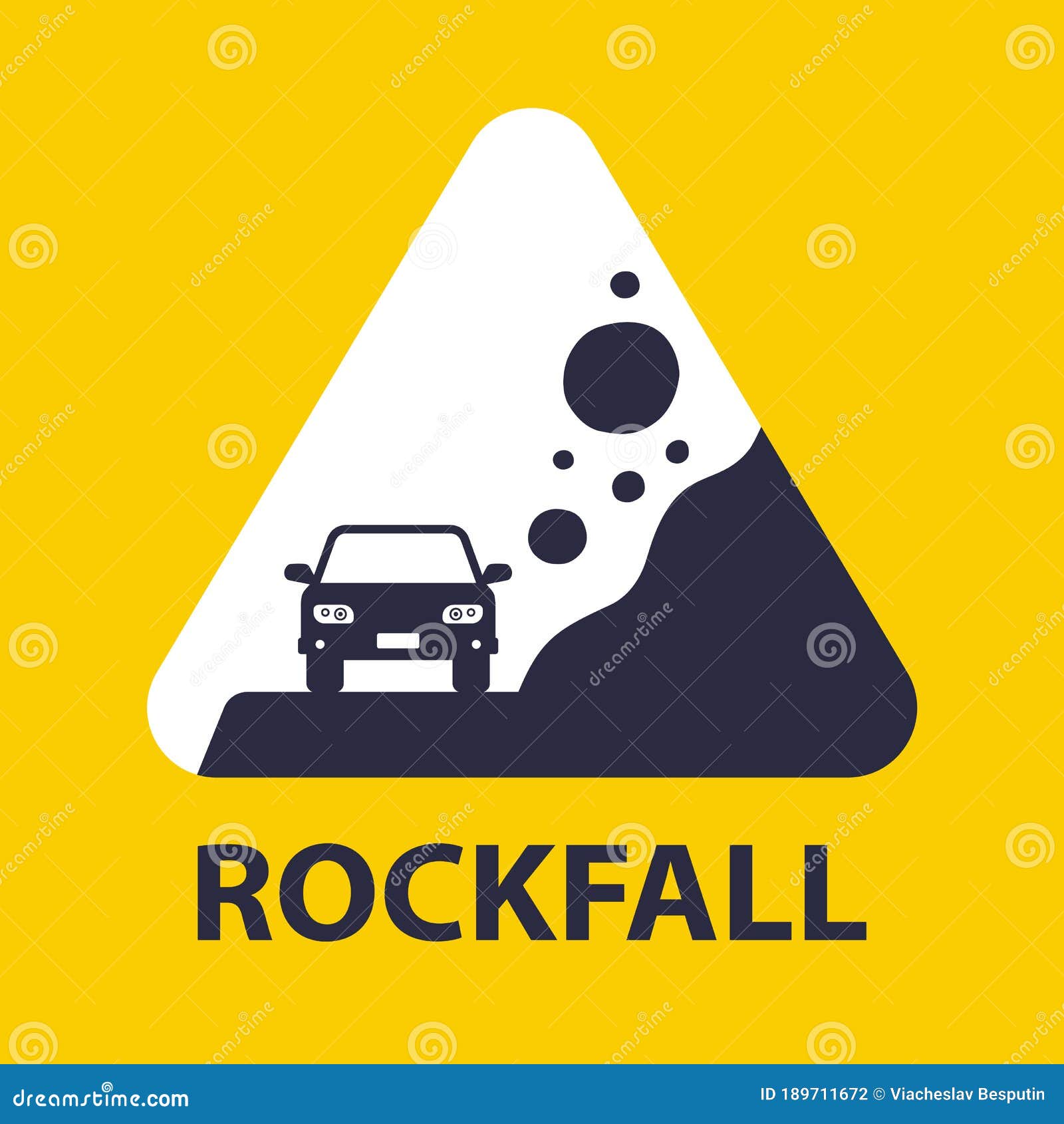 Road Yellow Sign Caution Rockfall. Stock Vector - Illustration of ...