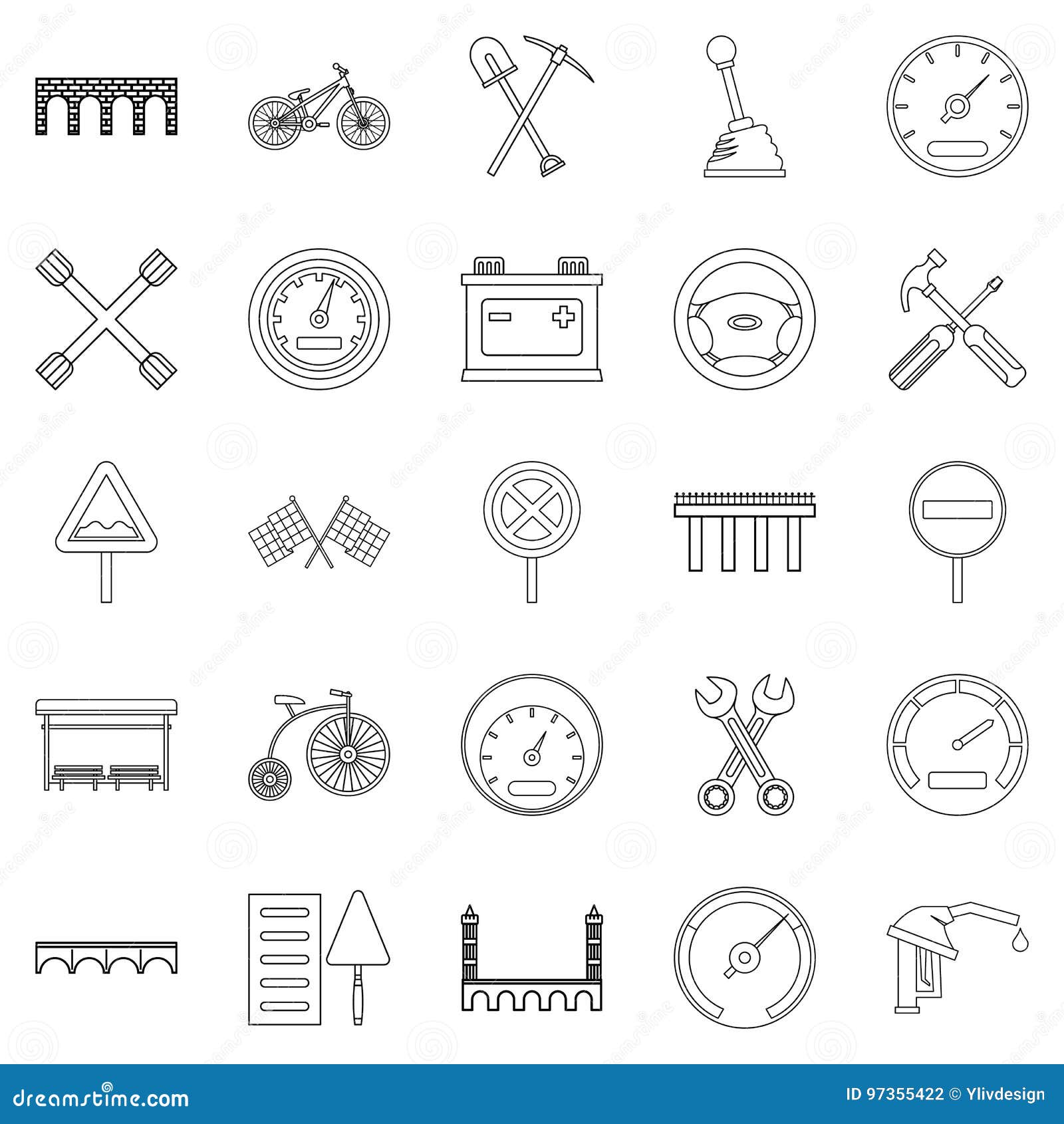 Roadbed Icons Set, Outline Style Stock Vector - Illustration of ...