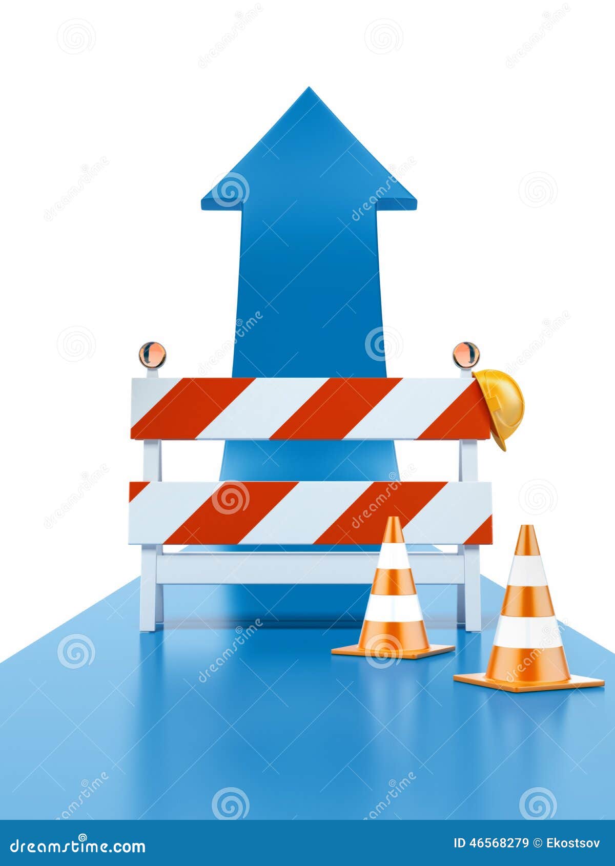 Roadblock and blue arrow stock illustration. Illustration of blocked ...