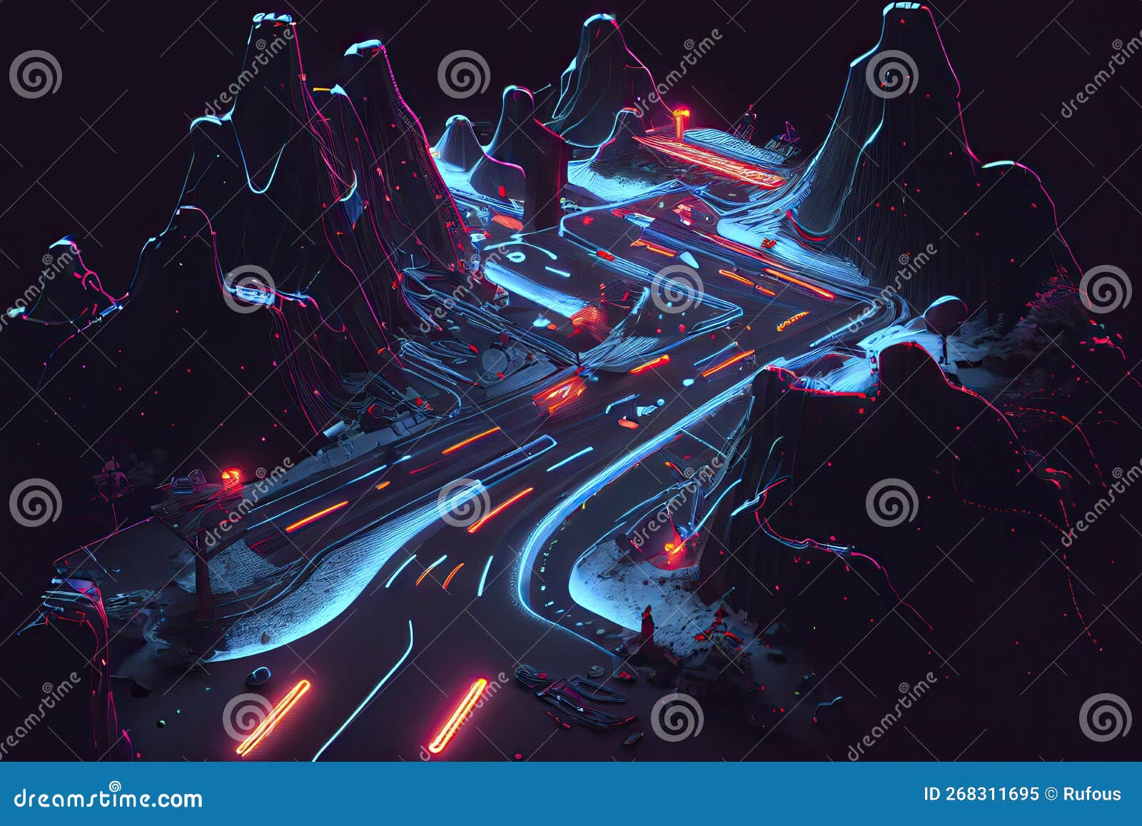 Roadmap Design, Neon Glowing, Forward Movement, Dark Environment ...