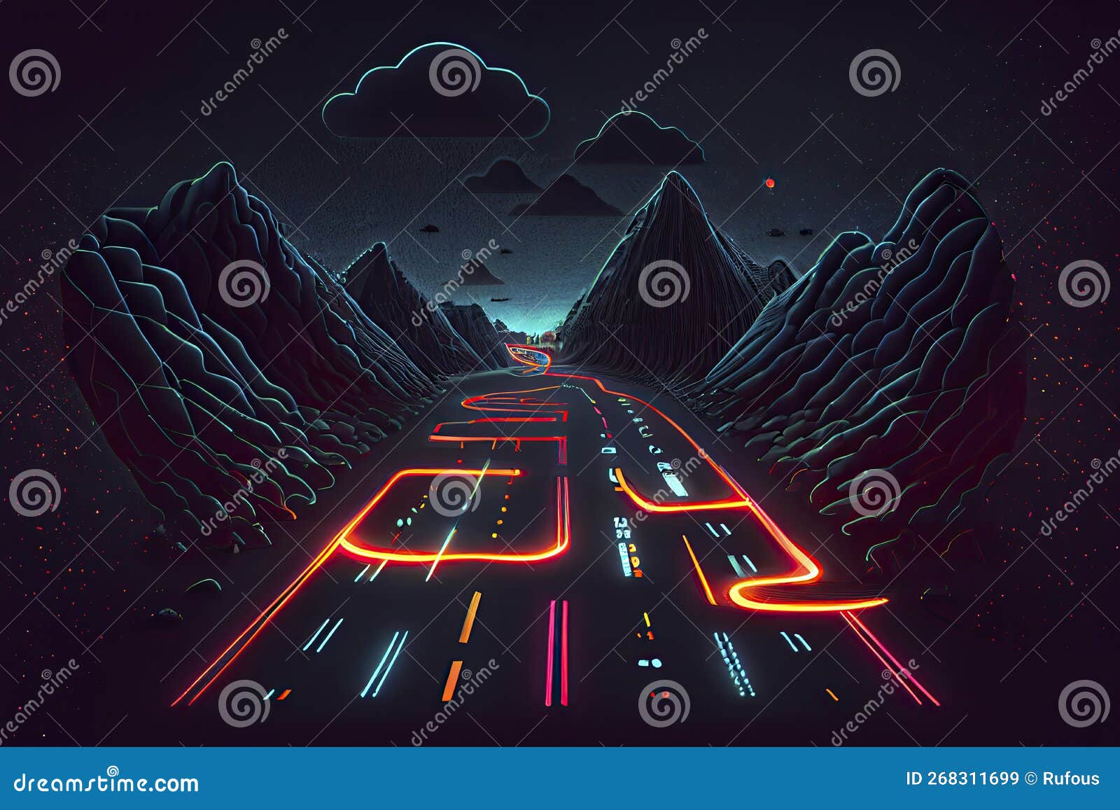 Roadmap Design, Neon Glowing, Forward Movement, Dark Environment ...