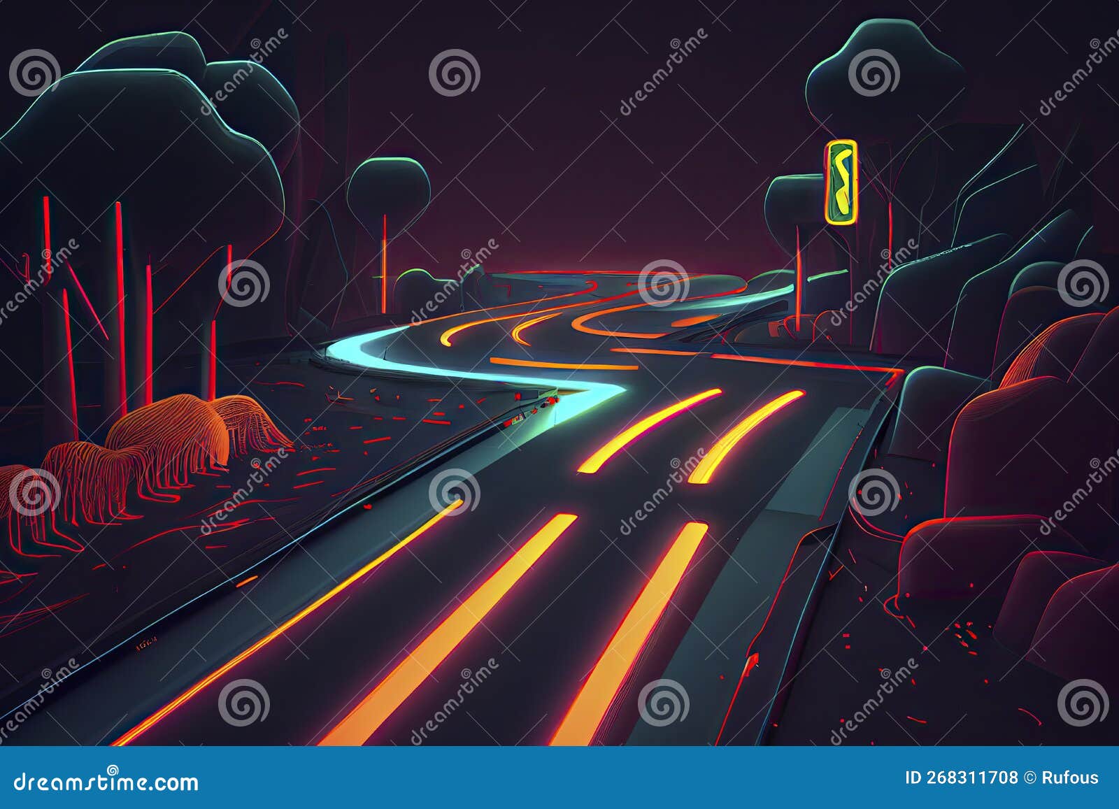 Roadmap Design, Neon Glowing, Forward Movement, Dark Environment ...
