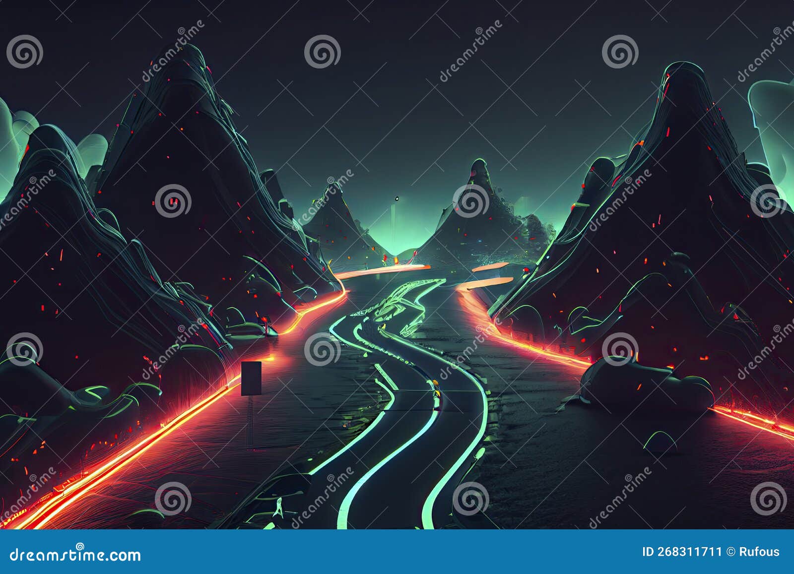 Roadmap Design, Neon Glowing, Forward Movement, Dark Environment ...