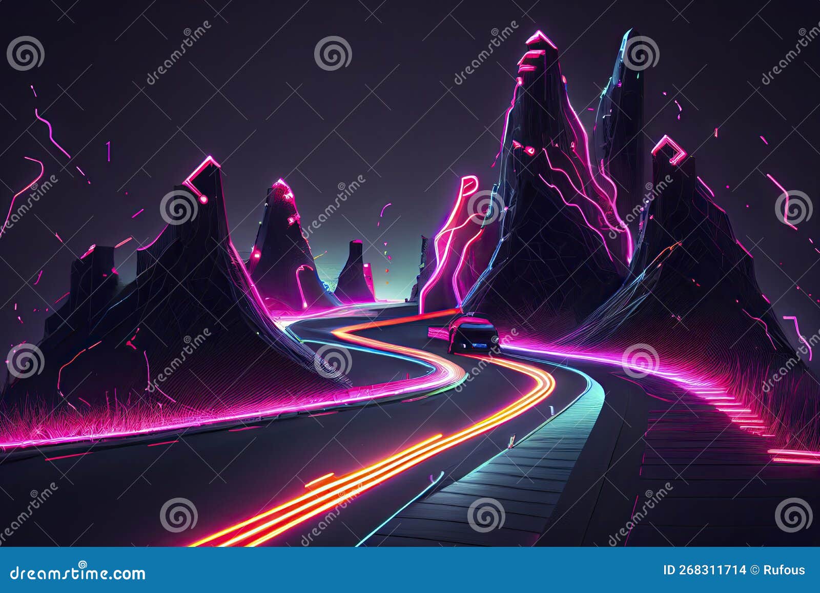 Roadmap Design, Neon Glowing, Forward Movement, Dark Environment ...