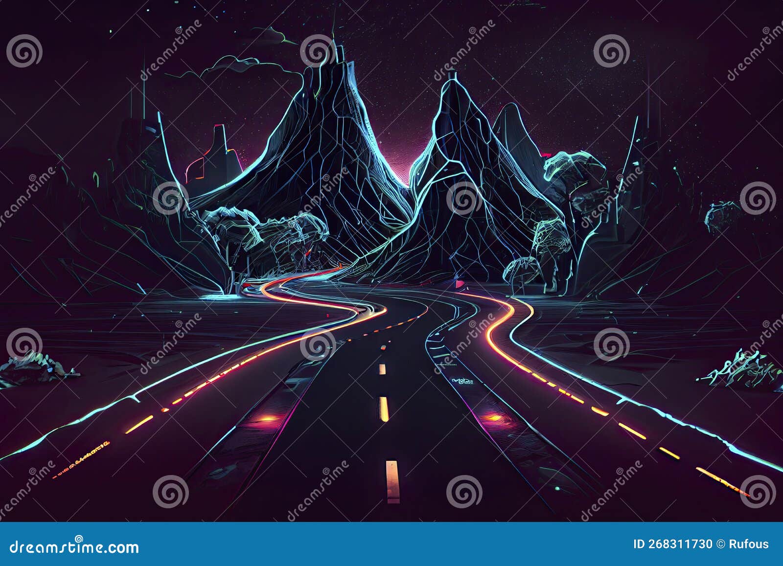 Roadmap Design, Neon Glowing, Forward Movement, Dark Environment ...