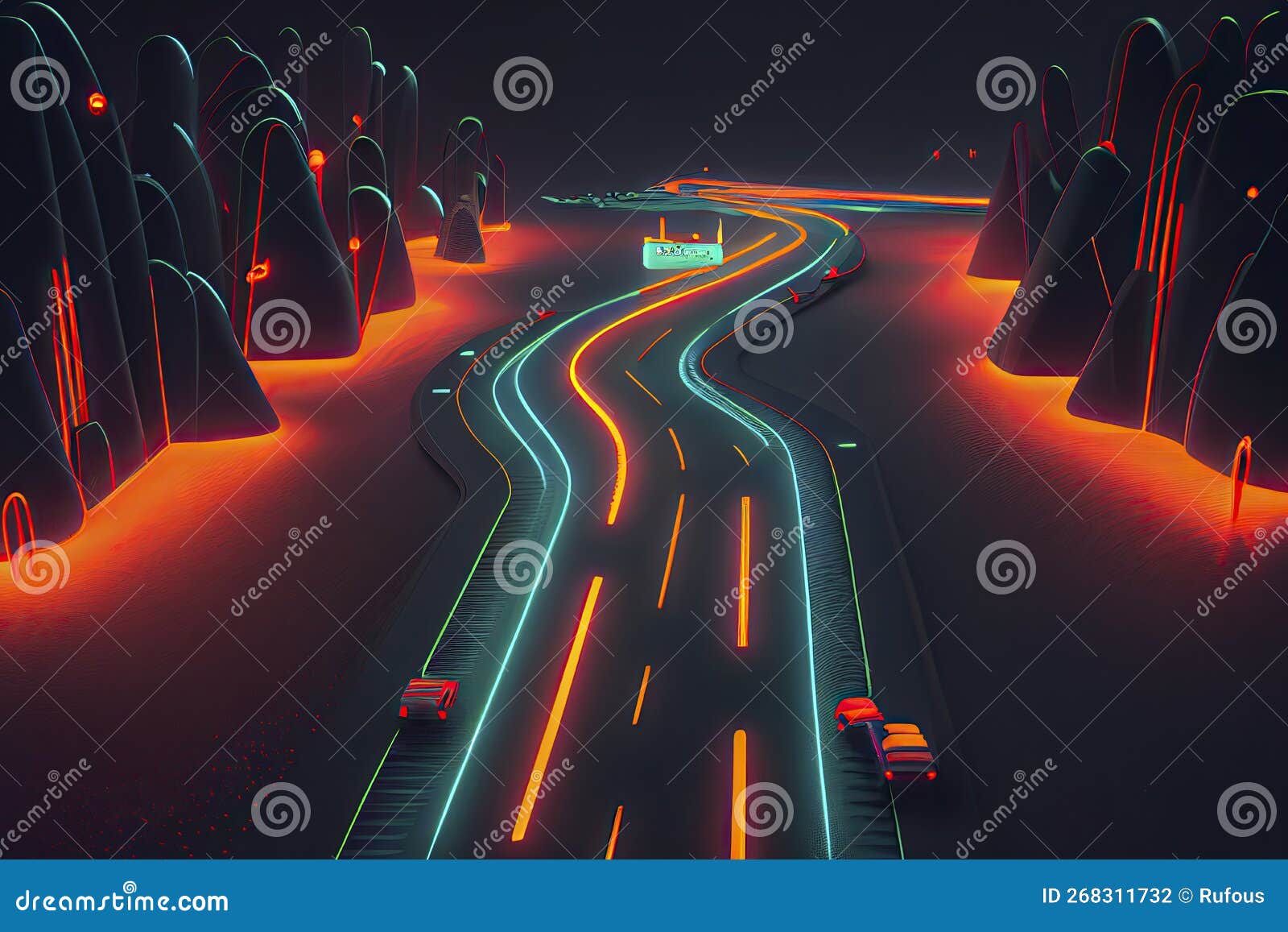 Roadmap Design, Neon Glowing, Forward Movement, Dark Environment ...