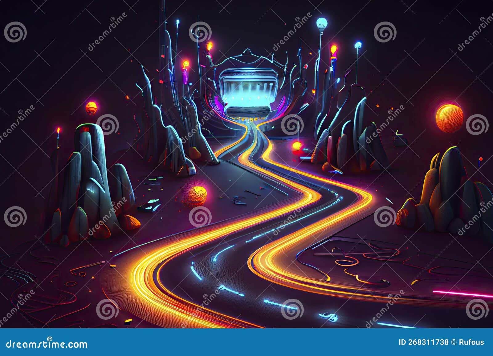 Roadmap Design, Neon Glowing, Forward Movement, Dark Environment ...