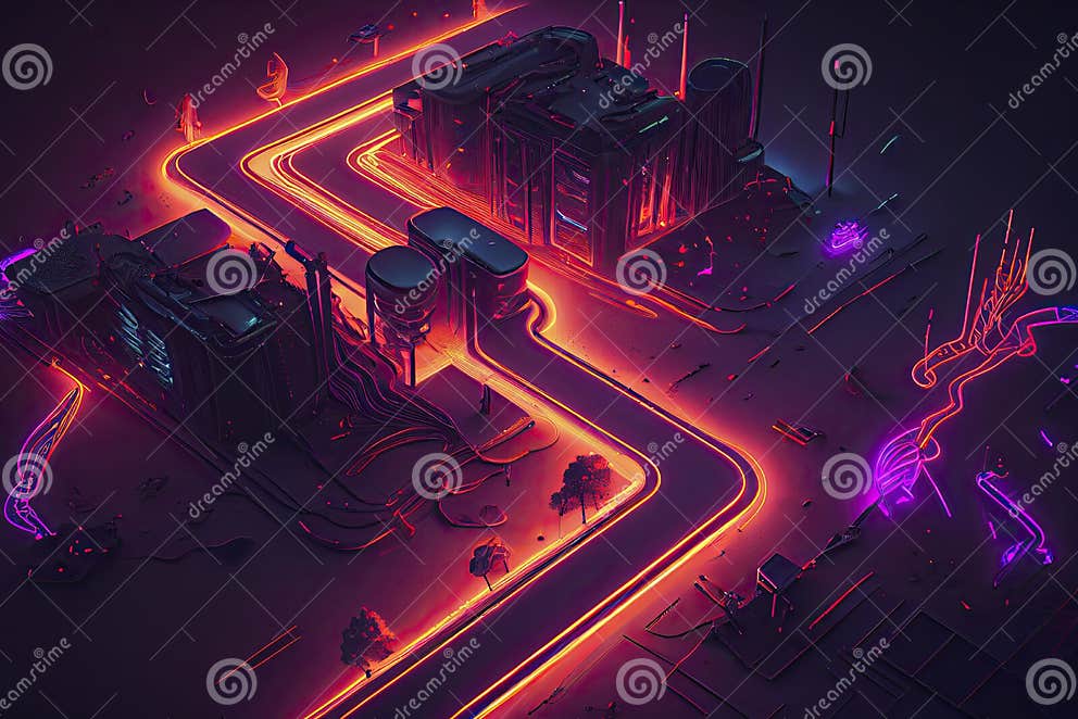 Roadmap Design, Neon Glowing, Forward Movement, Dark Environment ...