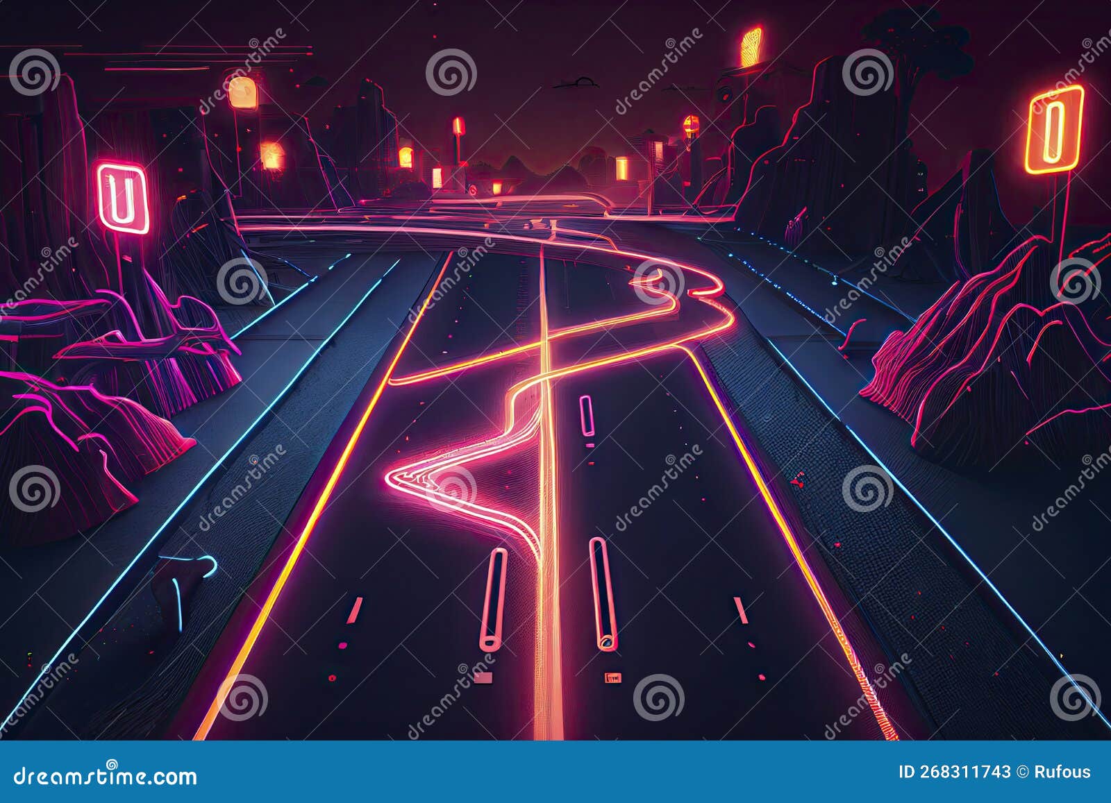 Roadmap Design, Neon Glowing, Forward Movement, Dark Environment ...