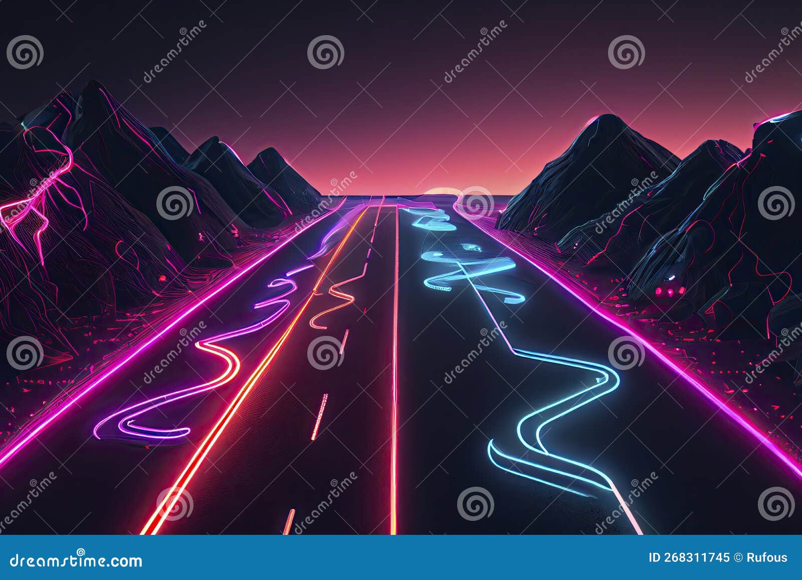 Roadmap Design, Neon Glowing, Forward Movement, Dark Environment ...