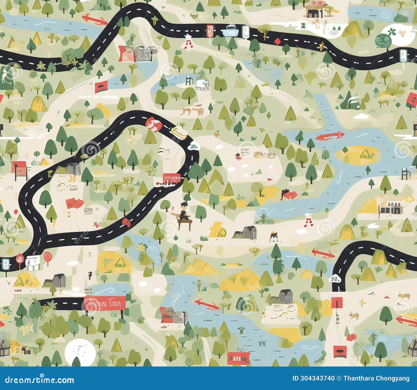 Roadmap, Fabric Pattern, Seanmless Pattern. Stock Illustration ...