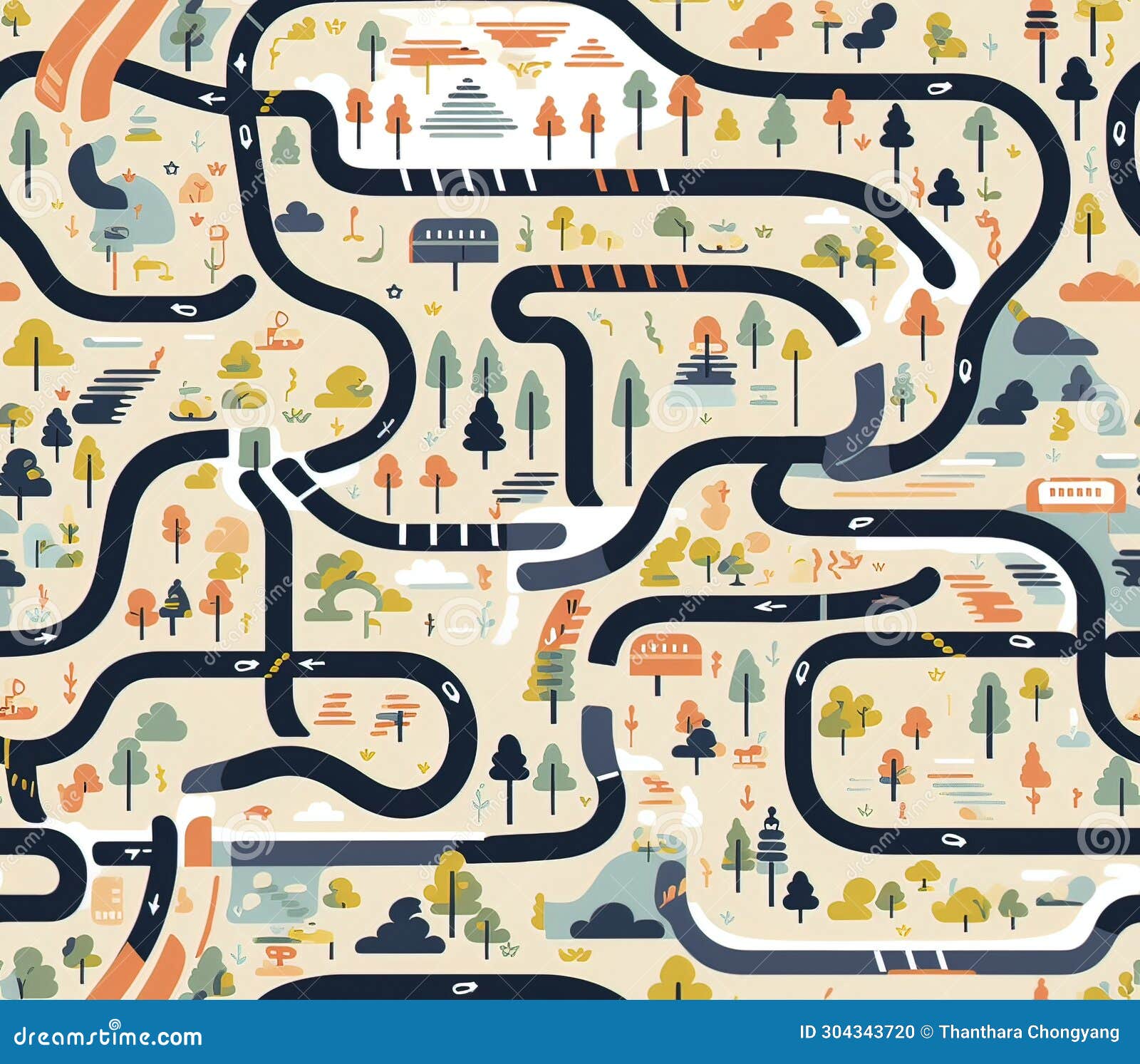 Roadmap, Fabric Pattern, Seanmless Pattern. Stock Illustration ...